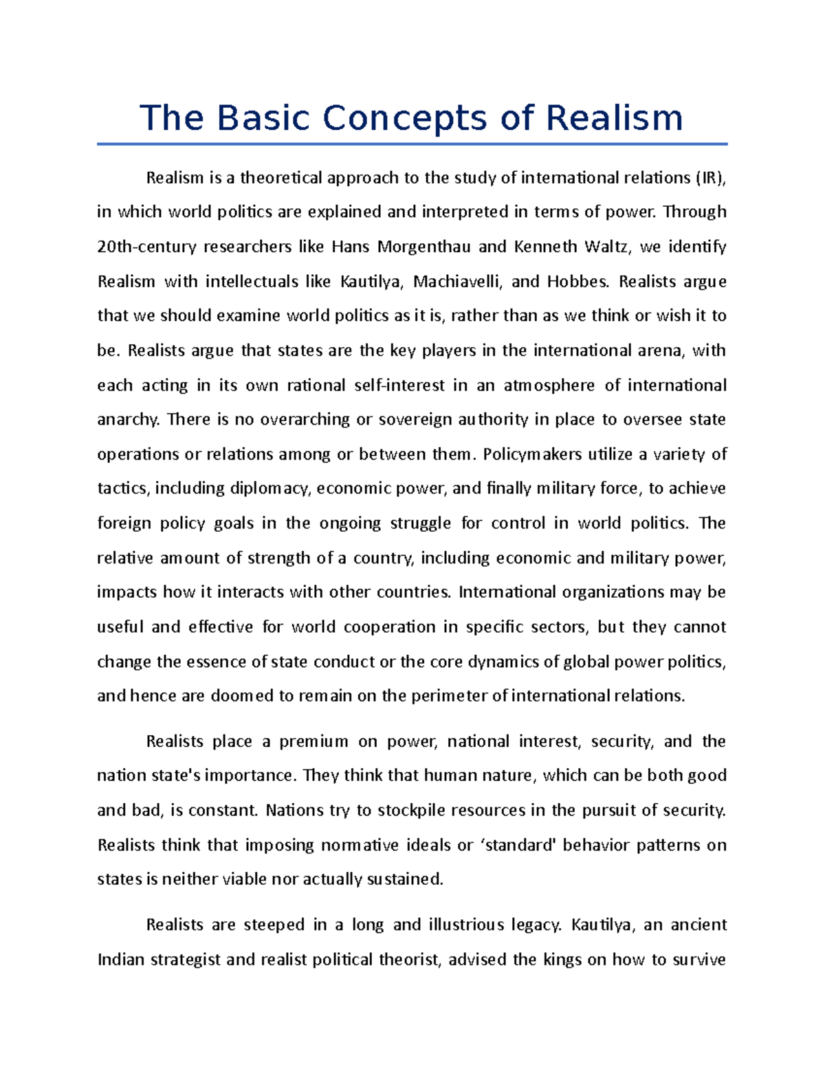 The Basic Concepts of Realism - The Basic Concepts of Realism Realism ...