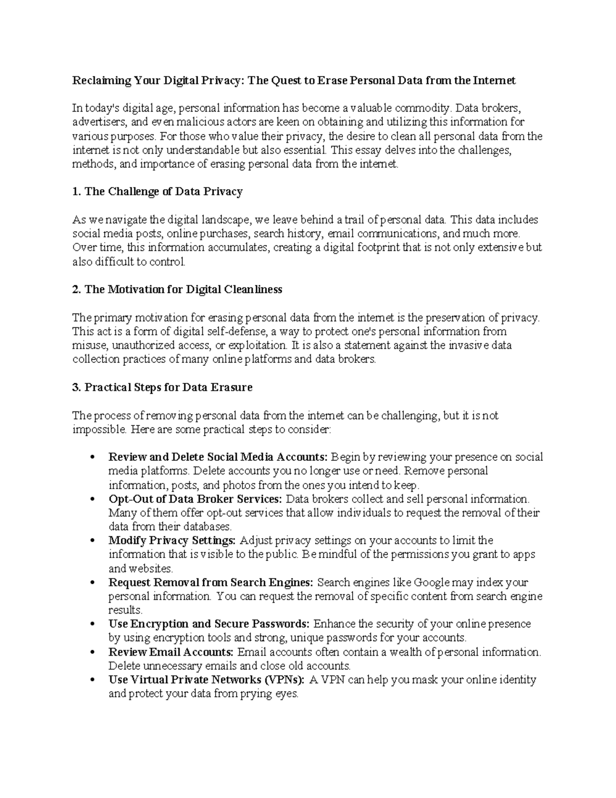 Data Privacy - Essay number 1. 1000 words for this essay and got an 94 ...