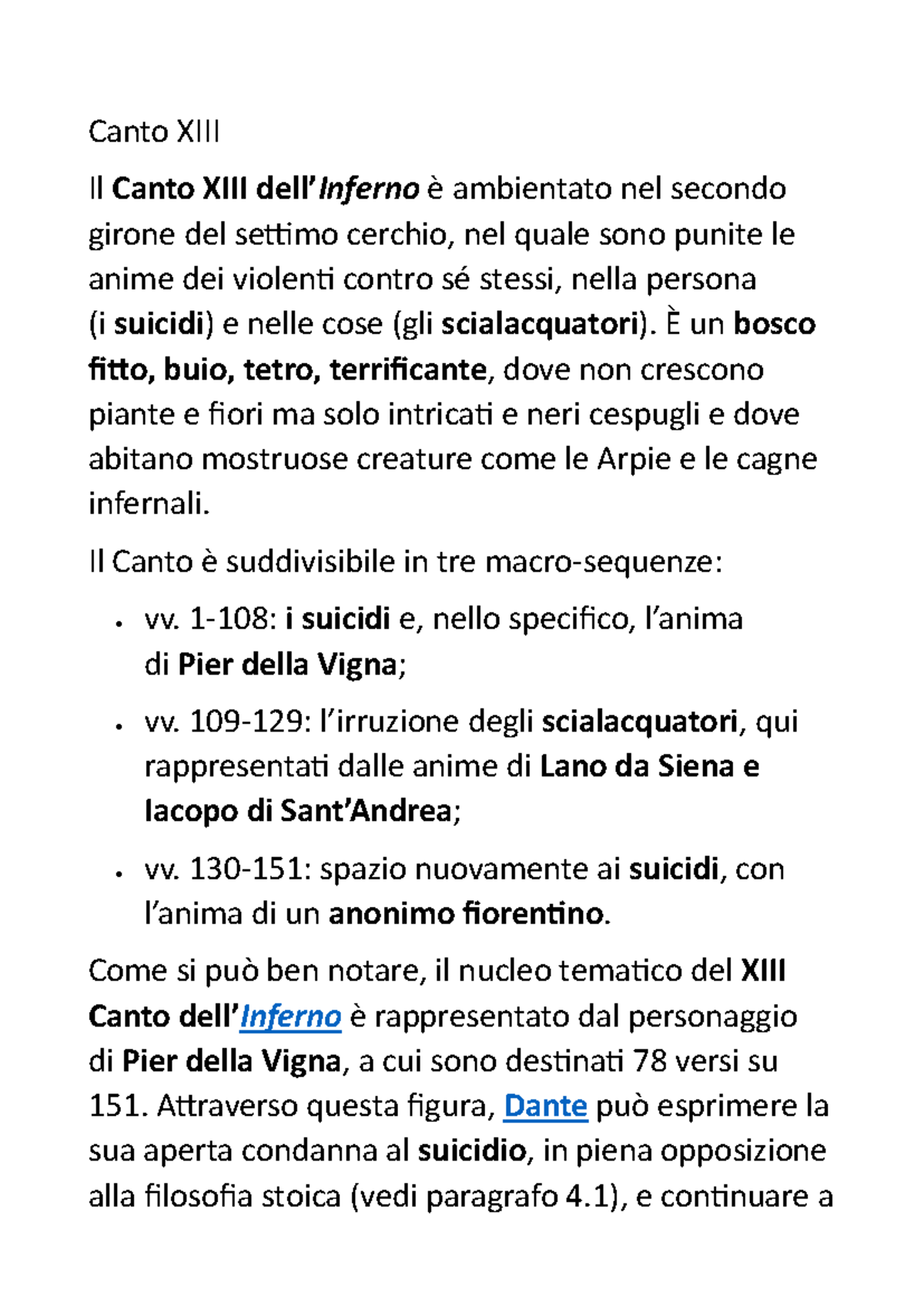 Canto XIII divina commedia - Canto XIII Il Canto XIII dell’Inferno è ...
