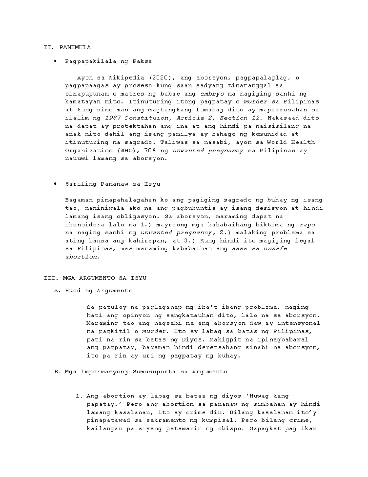Pagpapakilala ng Paksa - II. PANIMULA Pagpapakilala ng Paksa Ayon sa ...