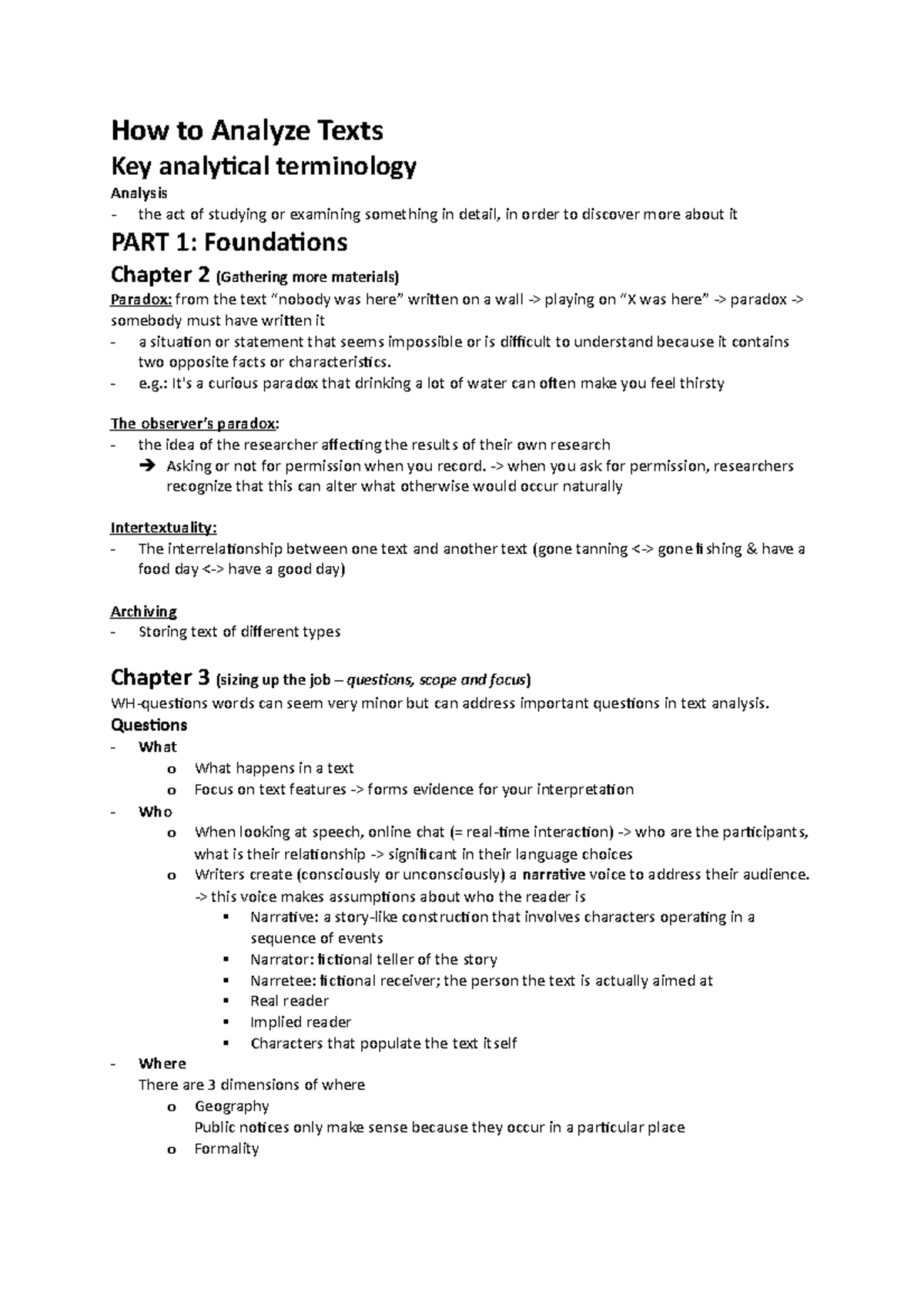 How to Analyze Texts - analytical terms - How to Analyze Texts Key ...