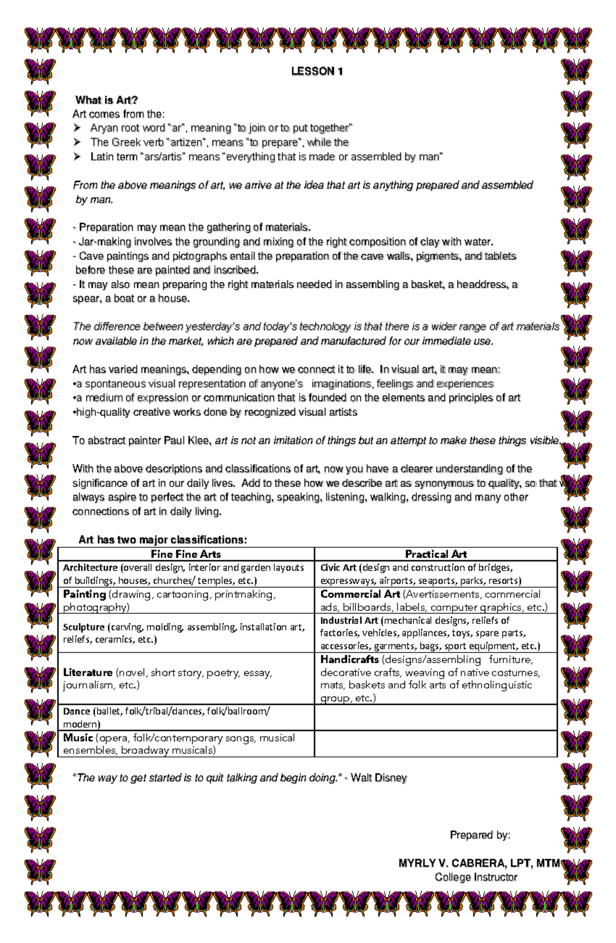 Handouts- Lesson-1 - Handout - LESSON 1 What is Art? Art comes from the ...