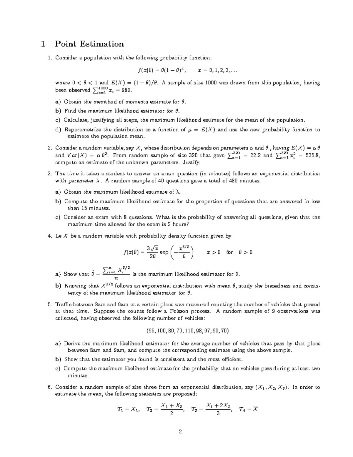 02 Estimation Confidence Interval Exercises - 1 Point Estimation Consider a population with the ...