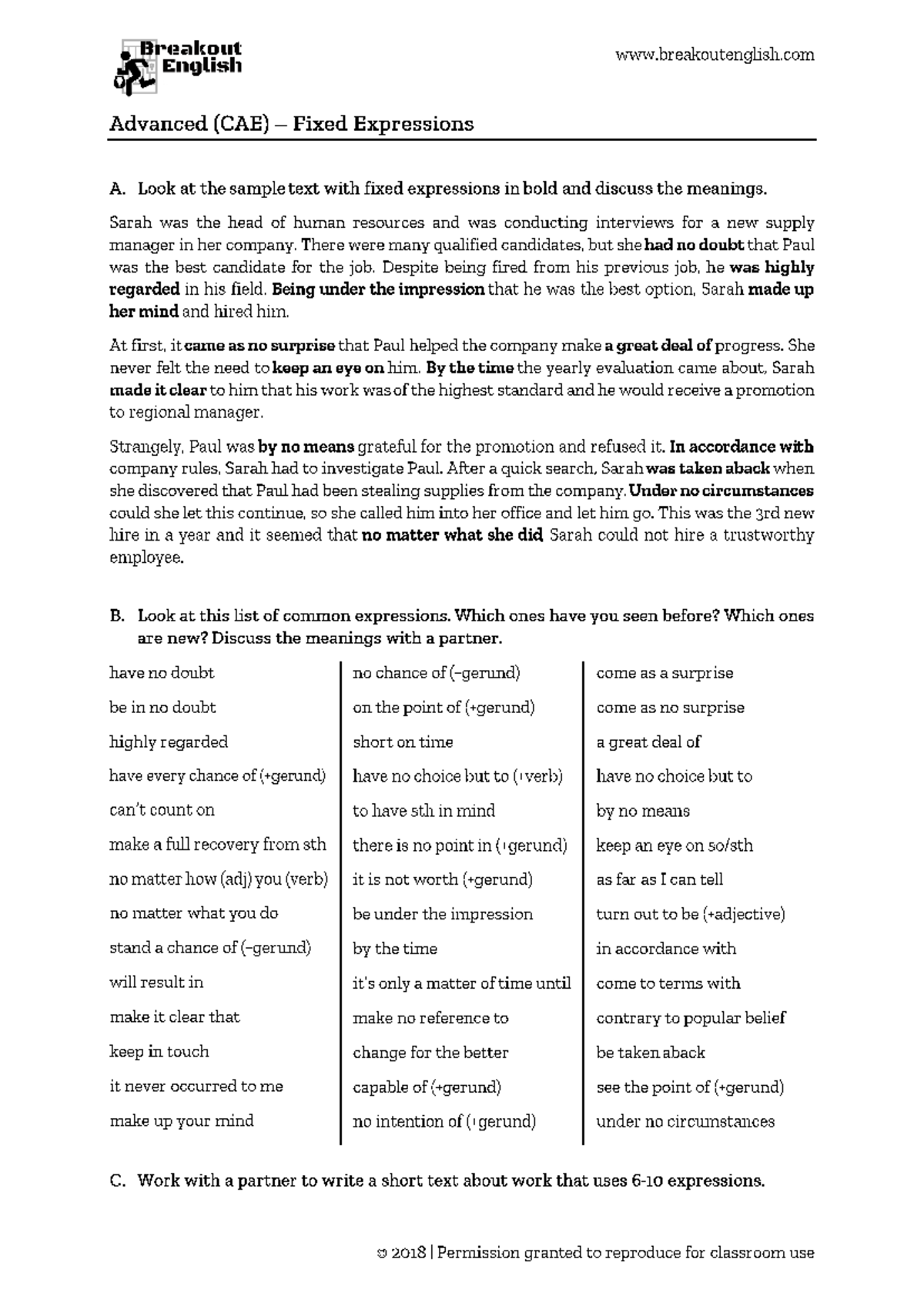 Advanced CAE Fixed Expressions - Look at the sample text with fixed ...