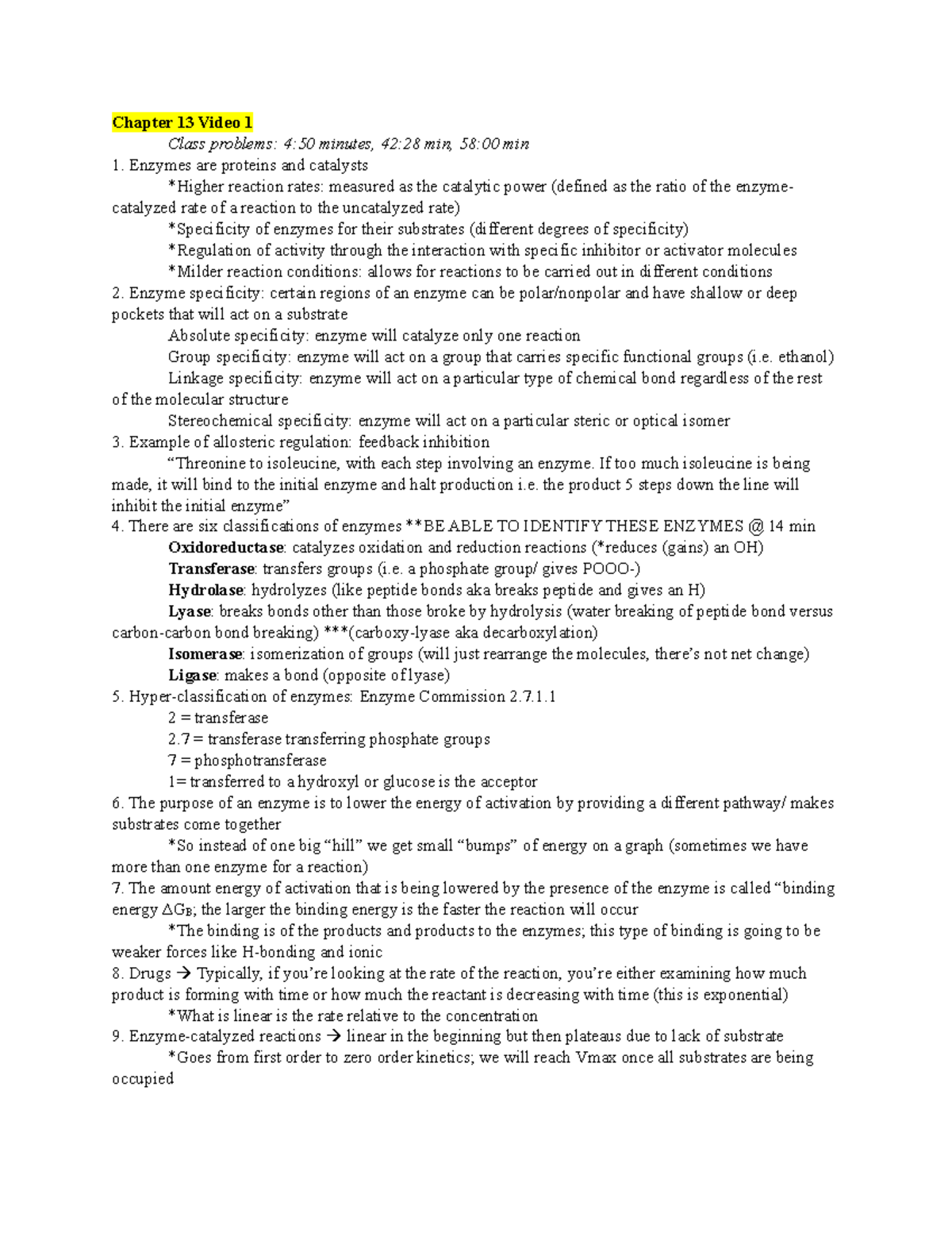 Chapter 13 Video 1 biochem - Chapter 13 Video 1 Class problems: 4:50 ...