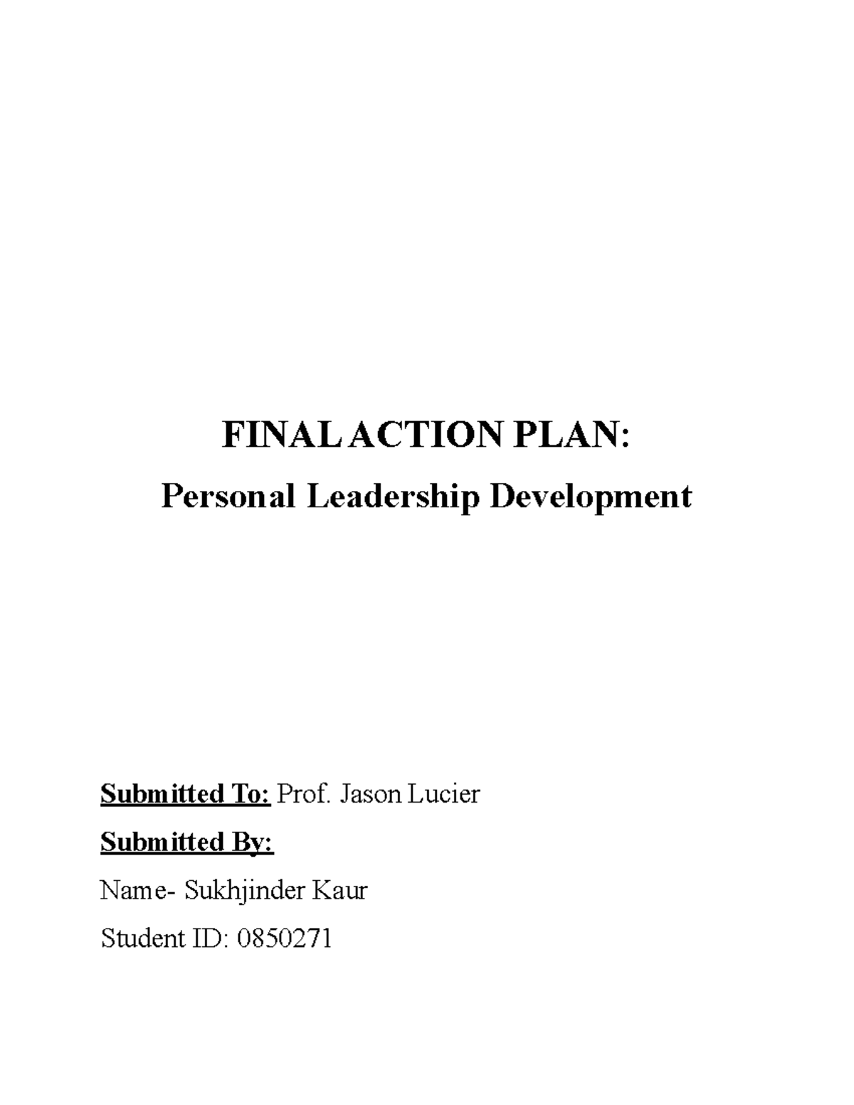 Final Action PLAN - FINAL ACTION PLAN: Personal Leadership Development ...