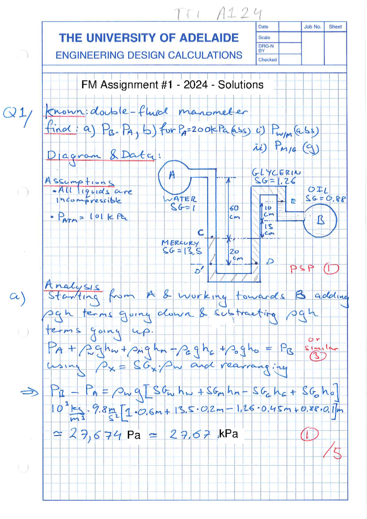 2024 FM1 Assignment 1-Solutions-4 - TFI A124 Date Job No. Sheet THE ...