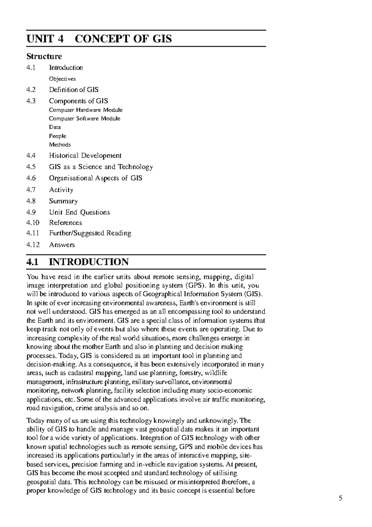 GIS-1 - jhgb;kk - Concept of GIS UNIT 4 CONCEPT OF GIS Structure 4 Introduction Objectives 4 ...