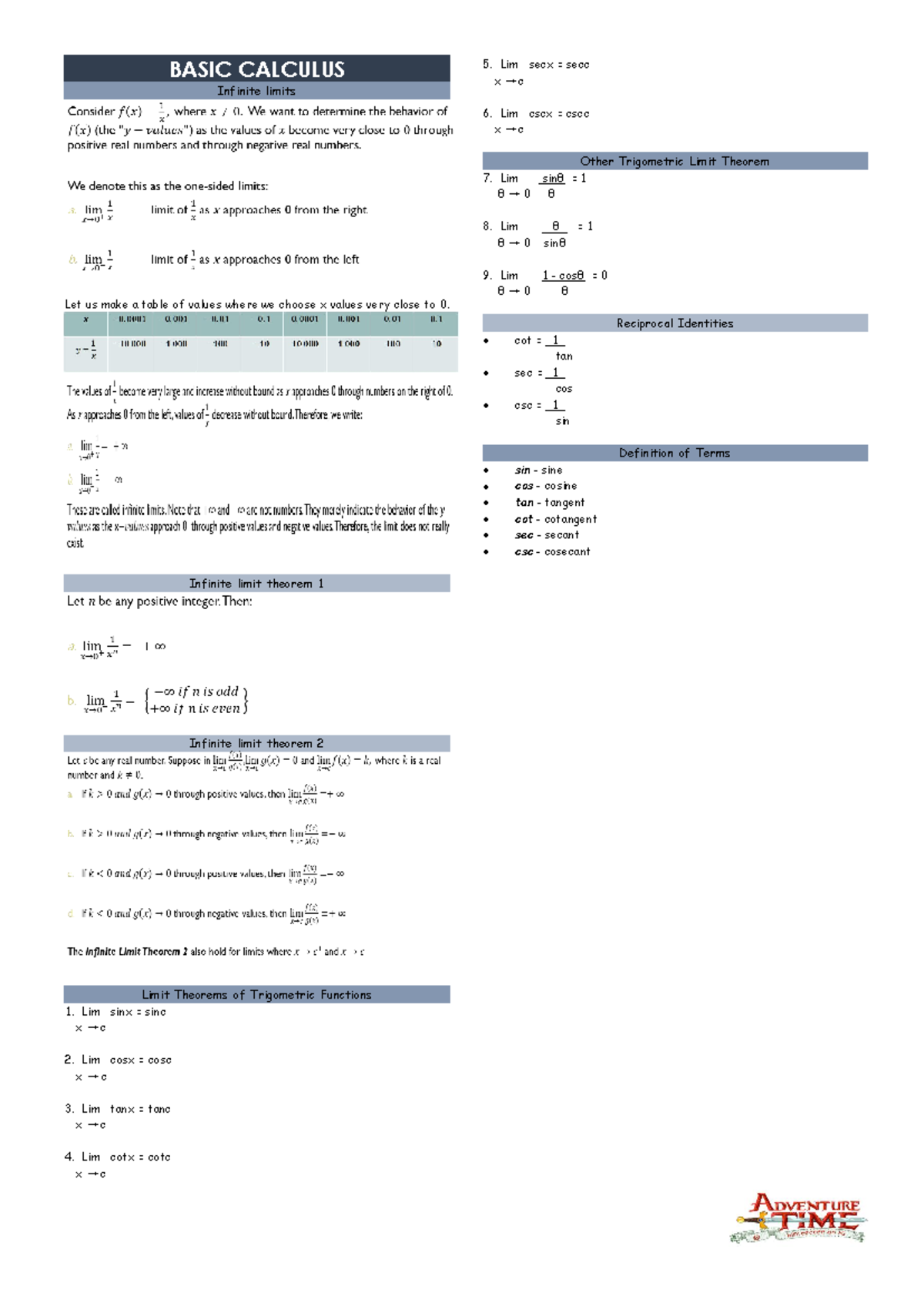 Basic Calculus Quarter 3 - BASIC CALCULUS Infinite limits Let us make a ...