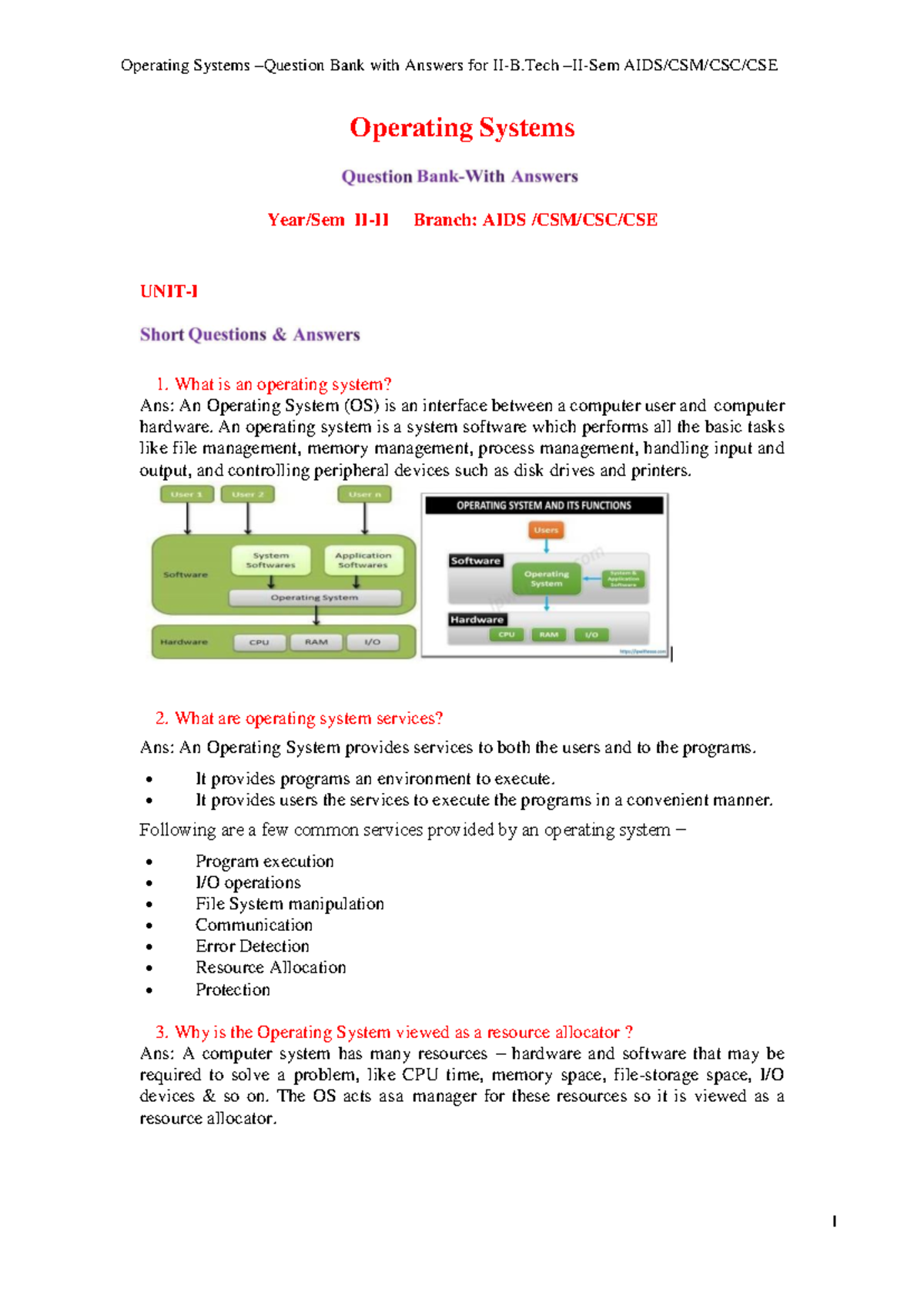 OS-QB- Answers - operating systems - Operating Systems Year/Sem II-II Branch: AIDS /CSM/CSC/CSE ...