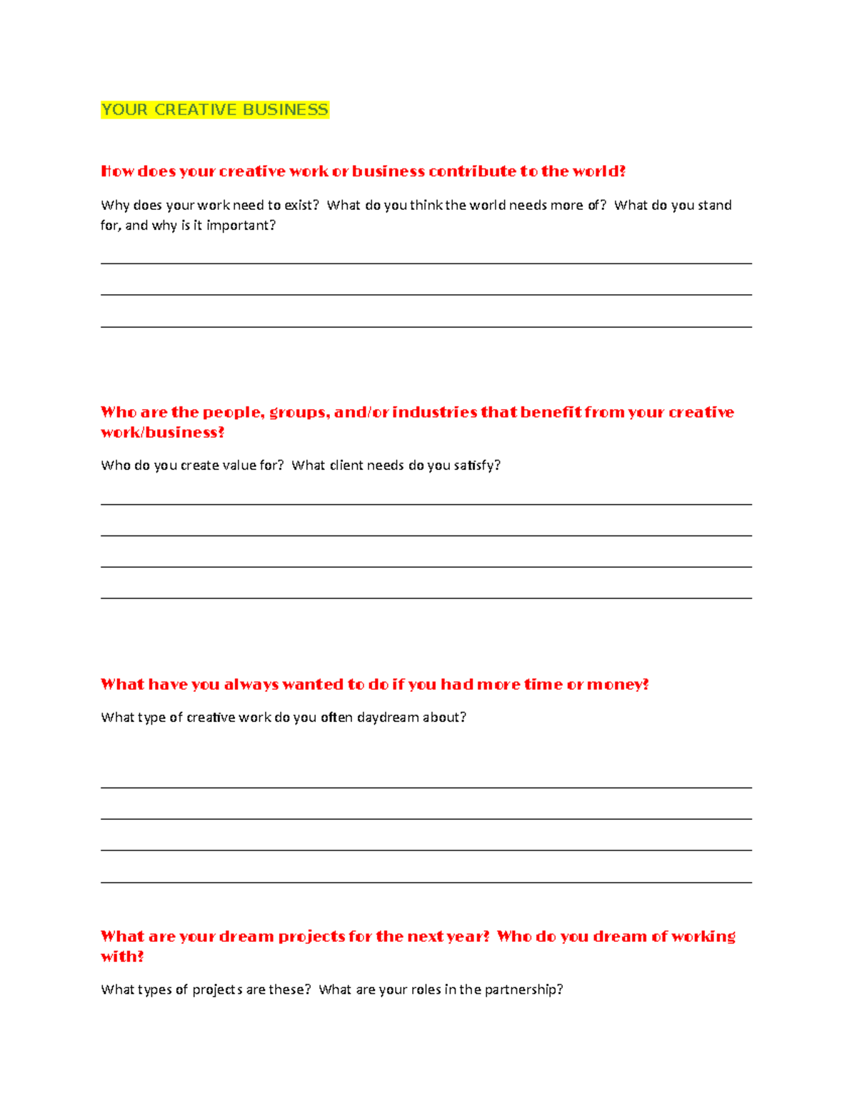 YOUR Creative Business - Individual Activity - YOUR CREATIVE BUSINESS ...