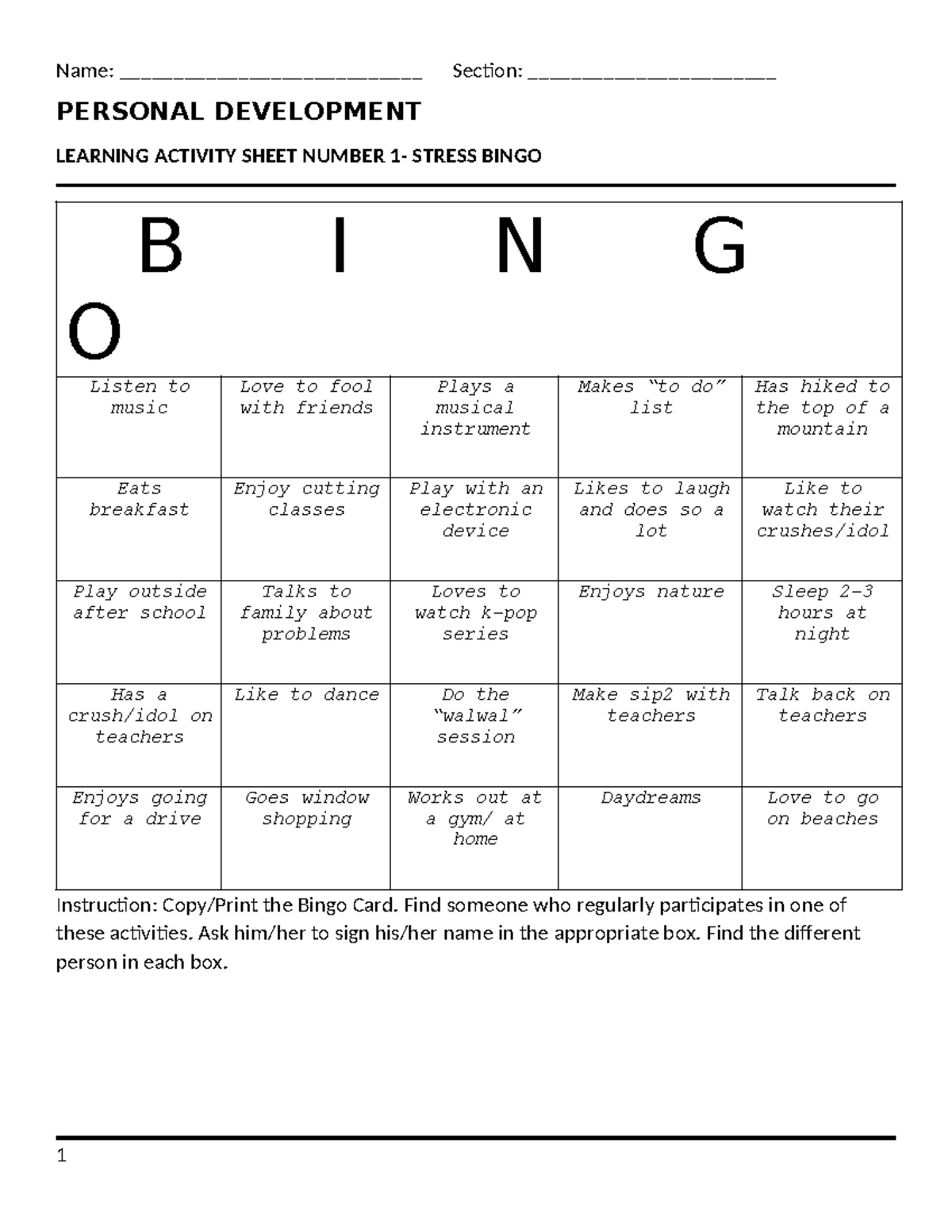 Perdev- Learning- Activity- Sheet - Name ...