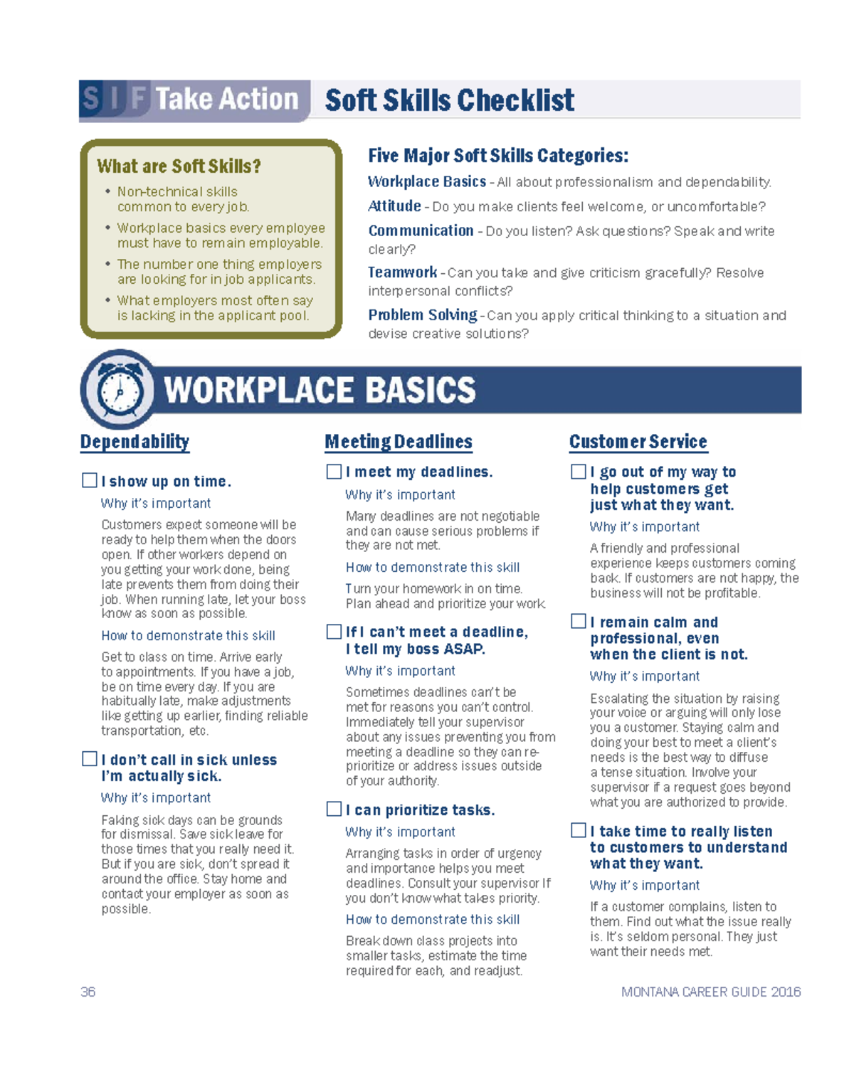 Soft skills check list - 36 MONTANA CAREER GUIDE 2016 Five Major Soft ...