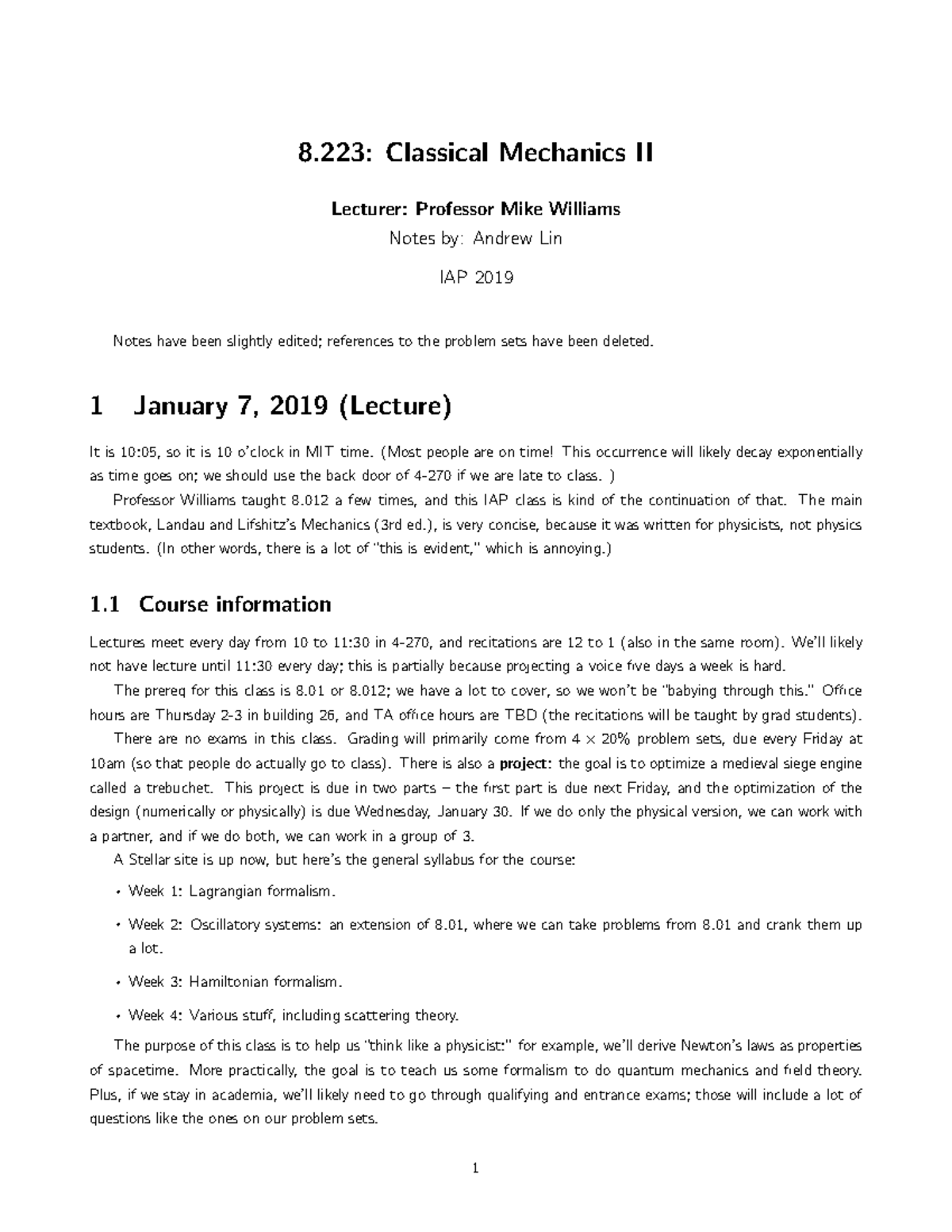 Classical Mechanics Notes - 8: Classical Mechanics II Lecturer ...