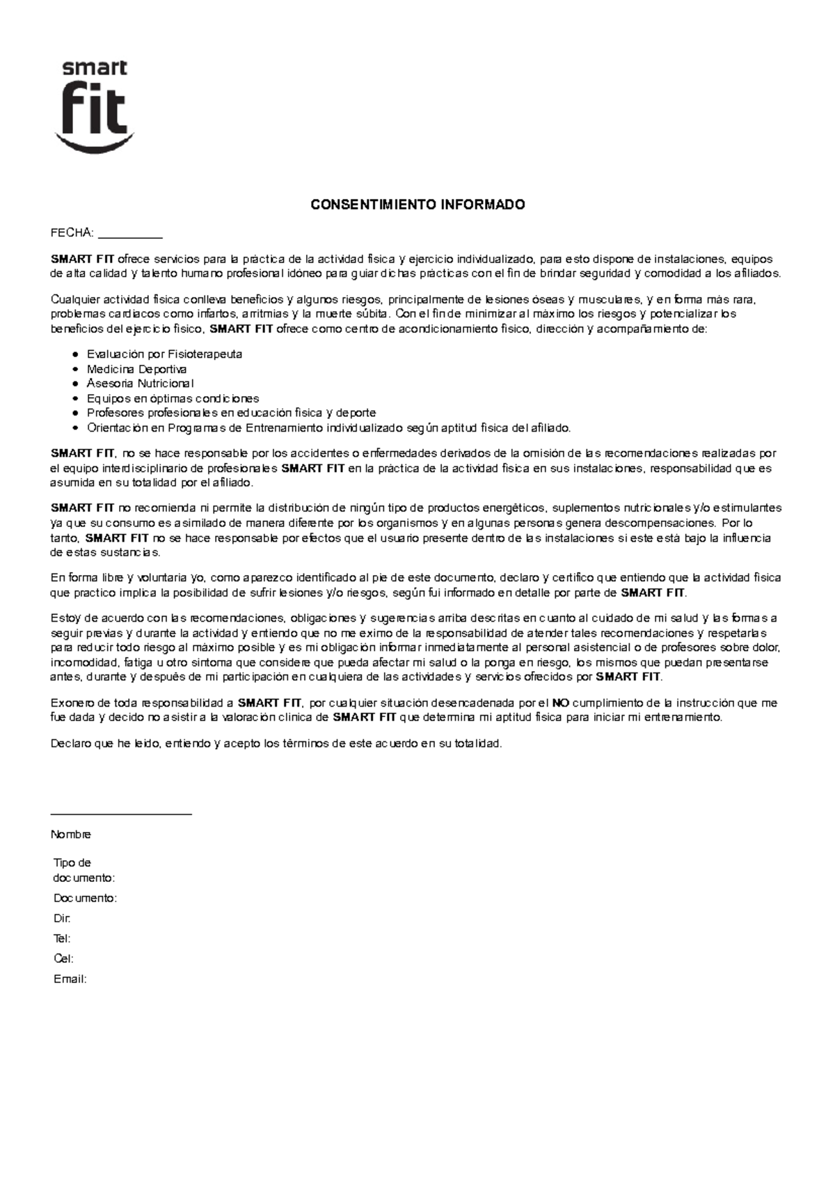 Consentimiento informado - Tipo de documento: Documento: Dir: Tel: Cel ...