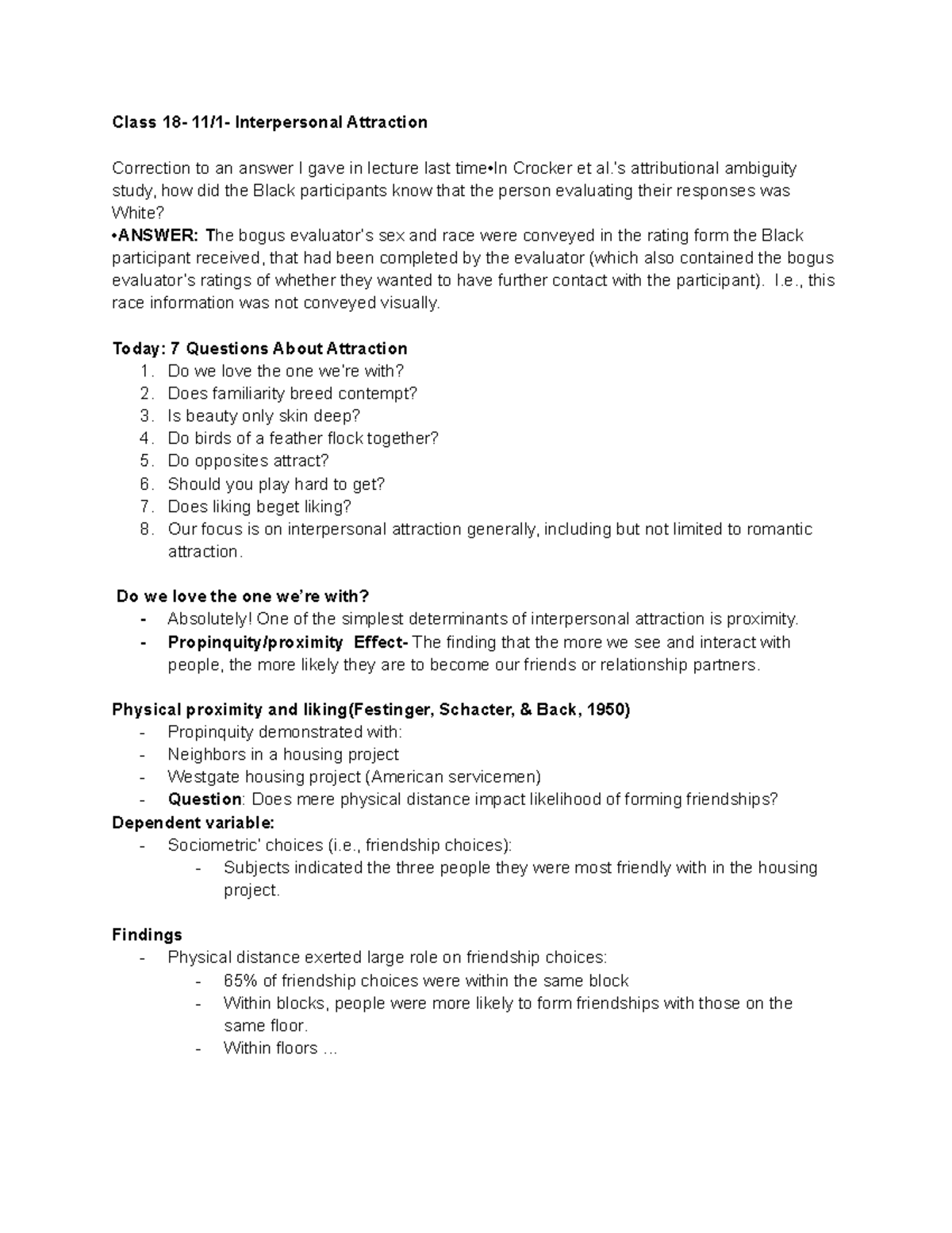 Class 18- 11 11- Interpersonal Attraction - Class 18- 11/1 ...