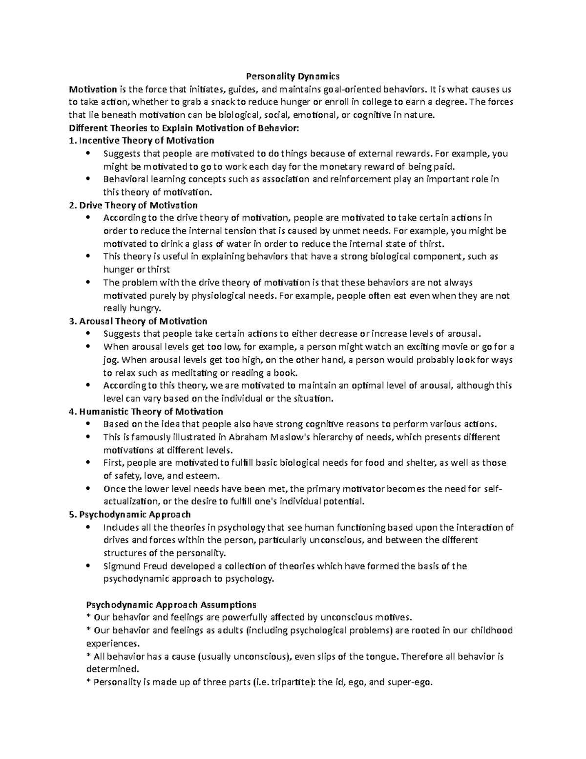 5 Personality Dynamics outline - Personality Dynamics - Studocu