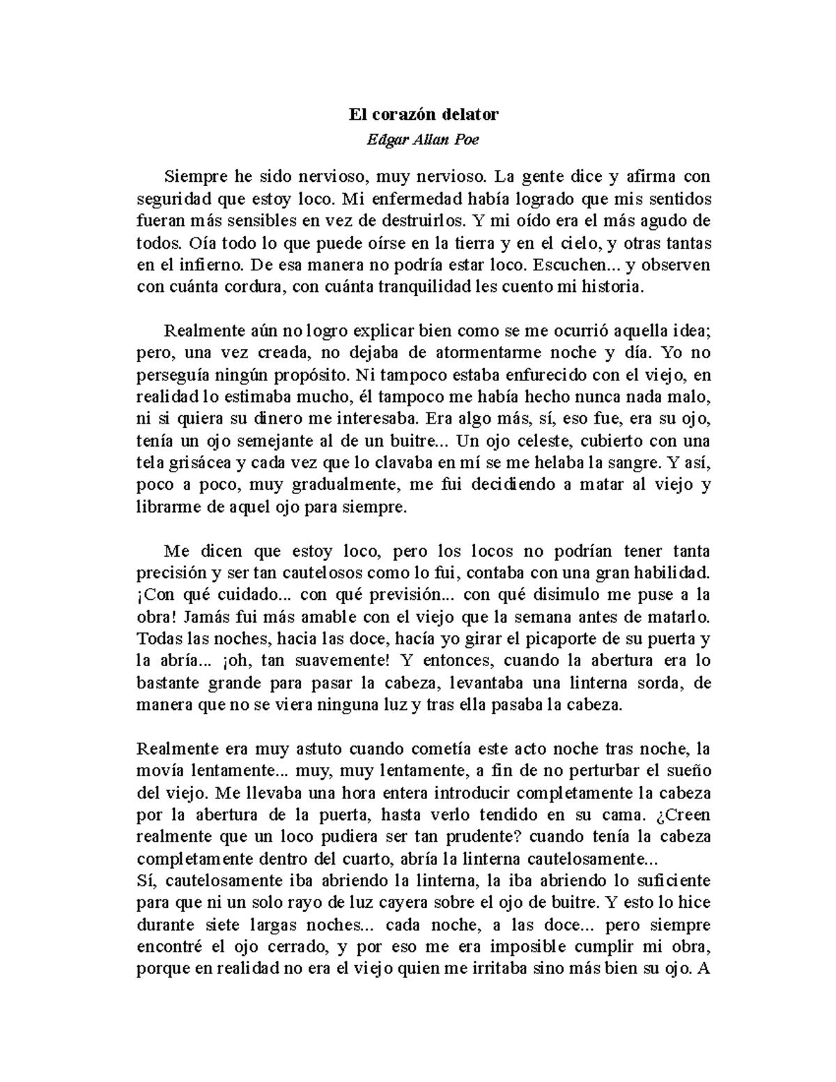 El corazón delator - Adaptación de cuento - El corazón delator Edgar ...