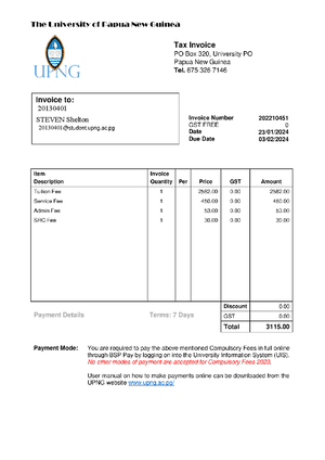 2024 Fee Structure Revised - THE UNIVERSITY OF PAPUA NEW GUINEA 2024 ...