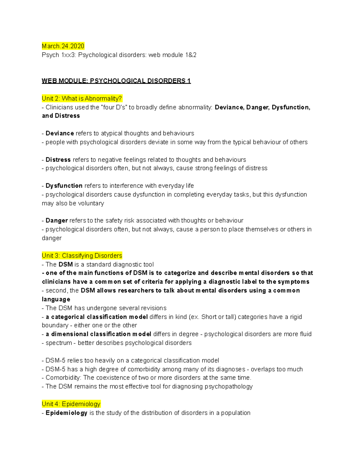 Psychological disorders web module 1&2 psych 1xx3 - March. Psych 1xx3 ...