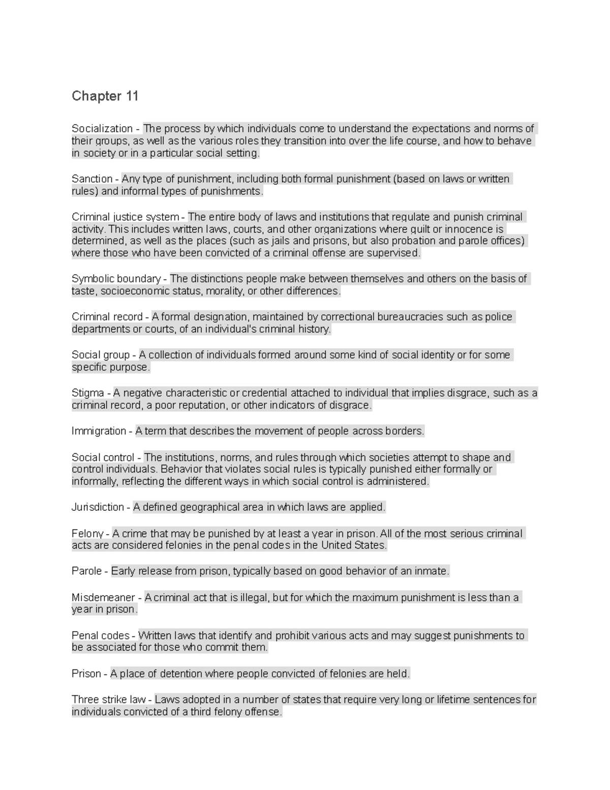 Sociology Chapter 11 Vocab - Chapter 11 Socialization - The process by ...