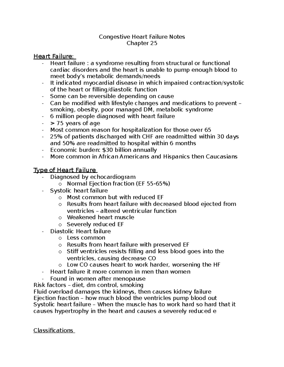 Notes - T1. Congestive Heart Failure - Congestive Heart Failure Notes ...