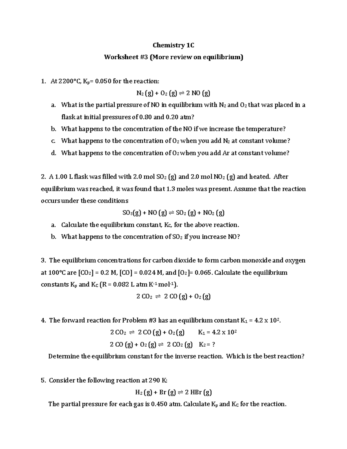 Chem1C-Worksheet-3 - Deals with PVnRT and Kp. - Chemistry 1C Worksheet ...