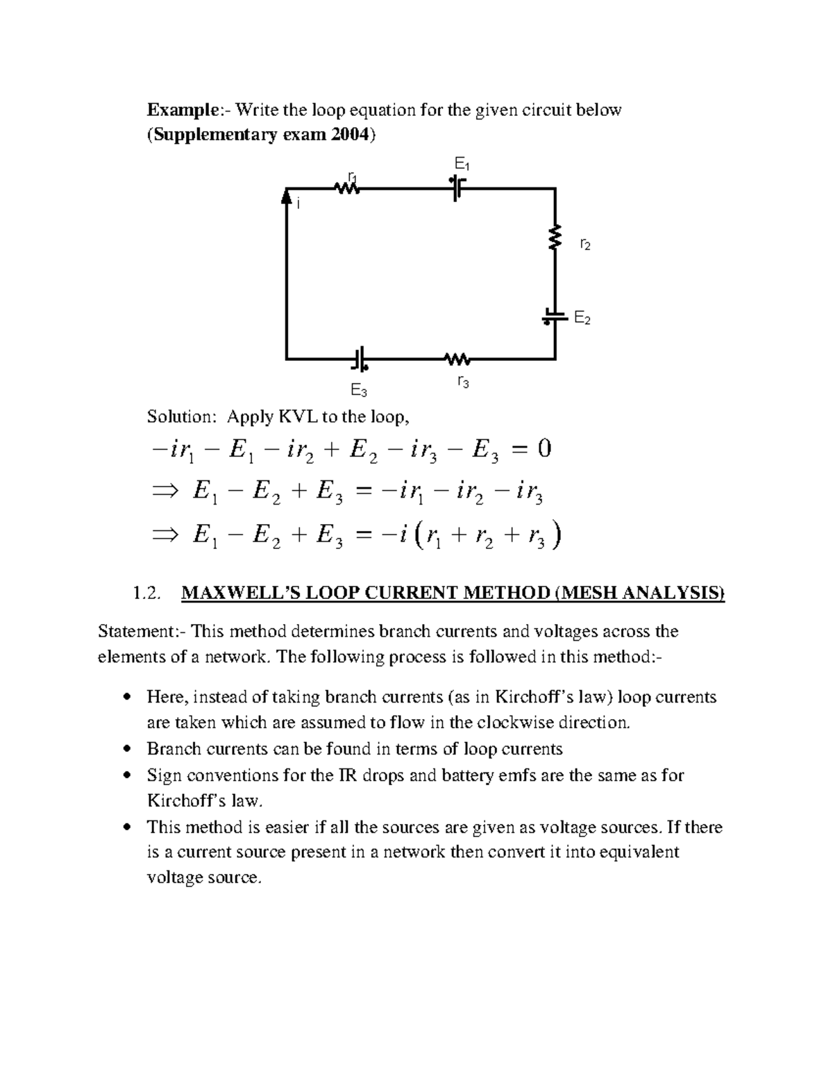 Basic Electrical Engineering - Example:- Write the loop equation for ...