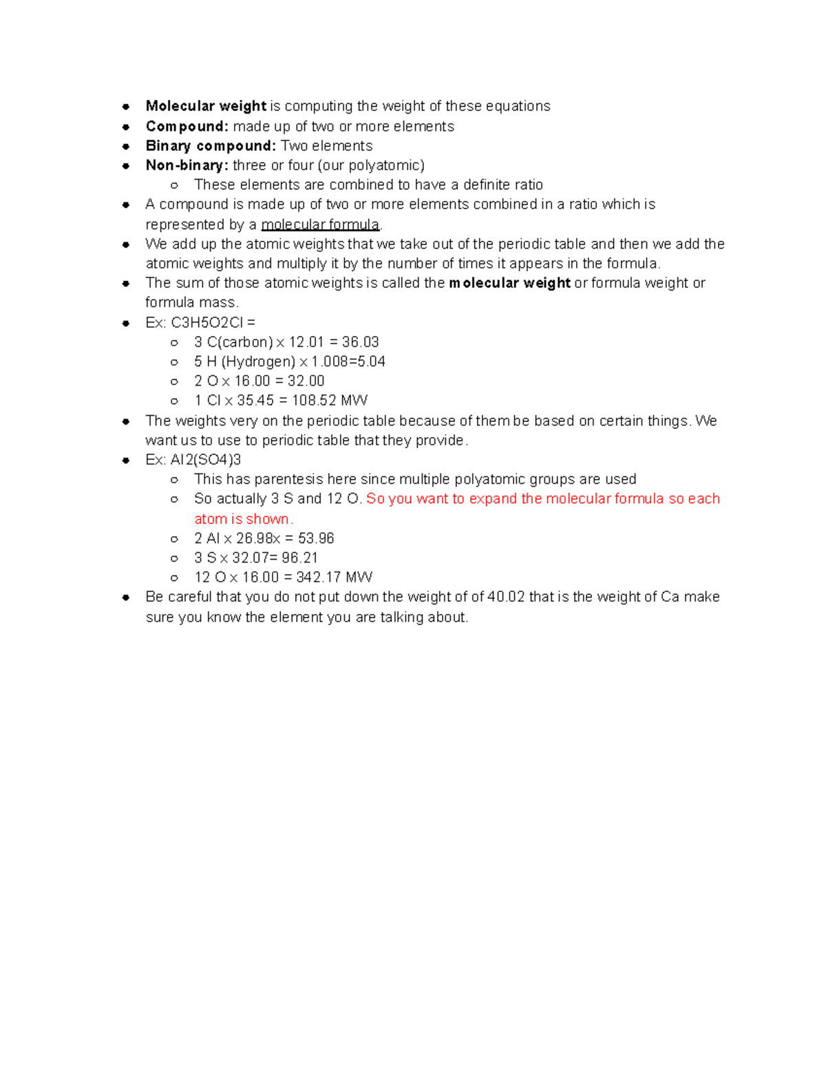 2.1 Molecular Weight - Molecular weight is computing the weight of ...