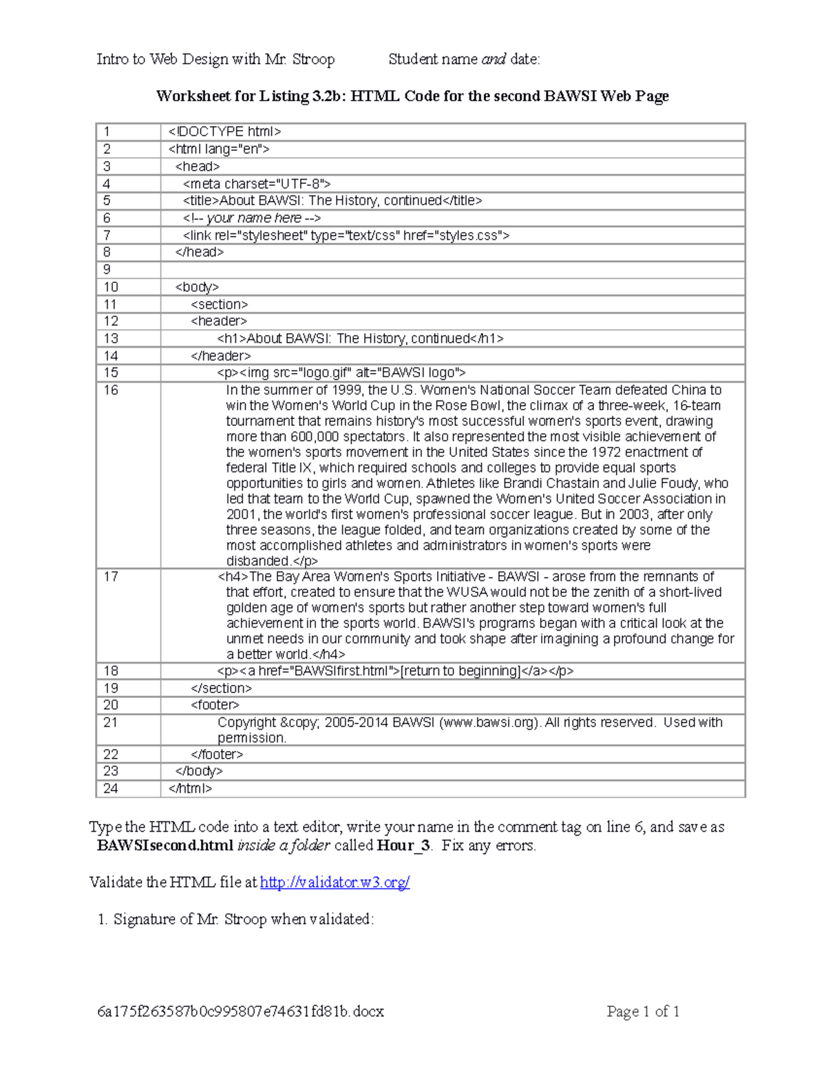 Worksheet on Listing 3 - U get to make a web page and maybe answer ...