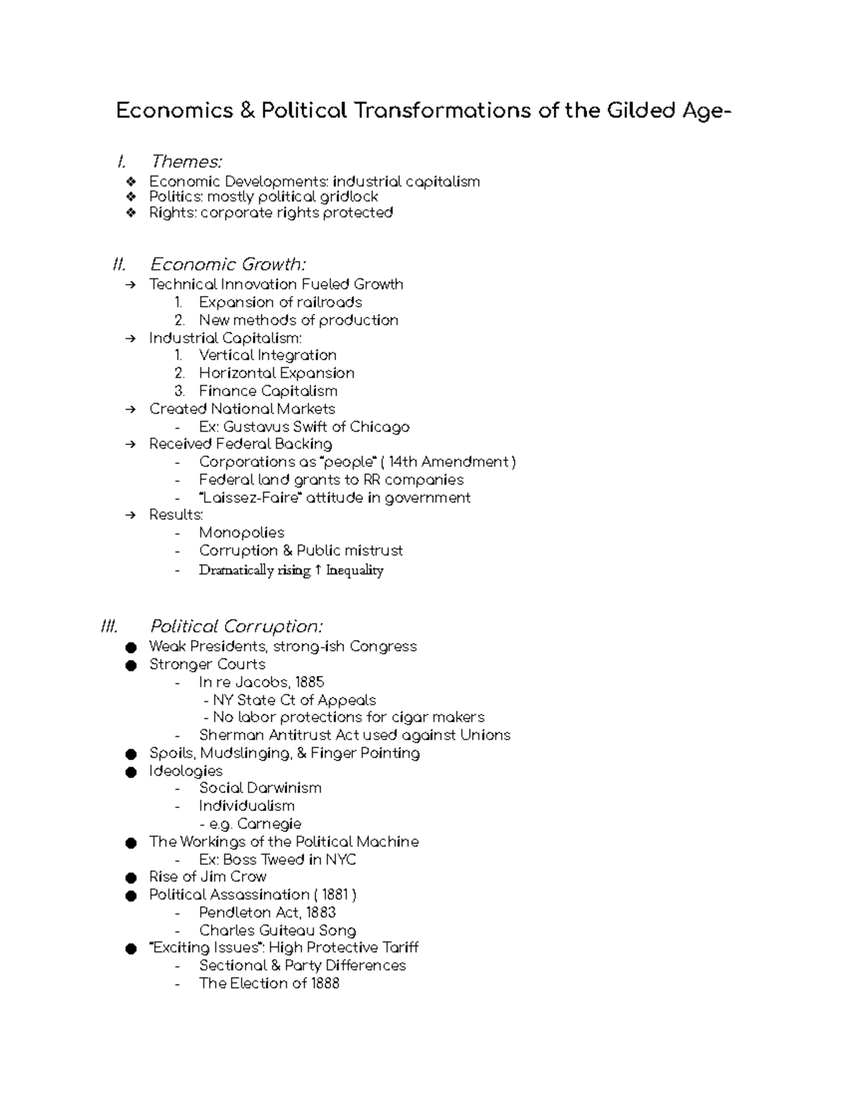 Economics Political Transformations of the Gilded Age - Themes ...
