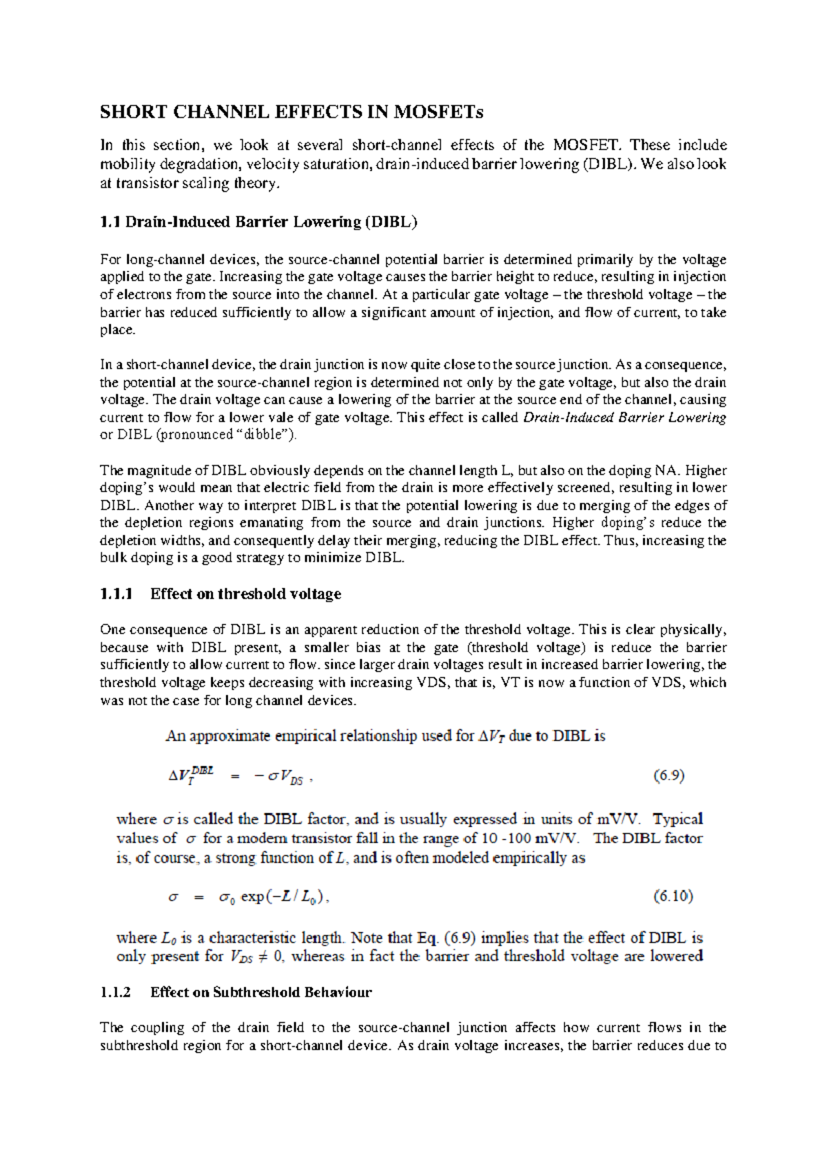 Short channel effects in mosfets - SHORT CHANNEL EFFECTS IN MOSFETs In ...