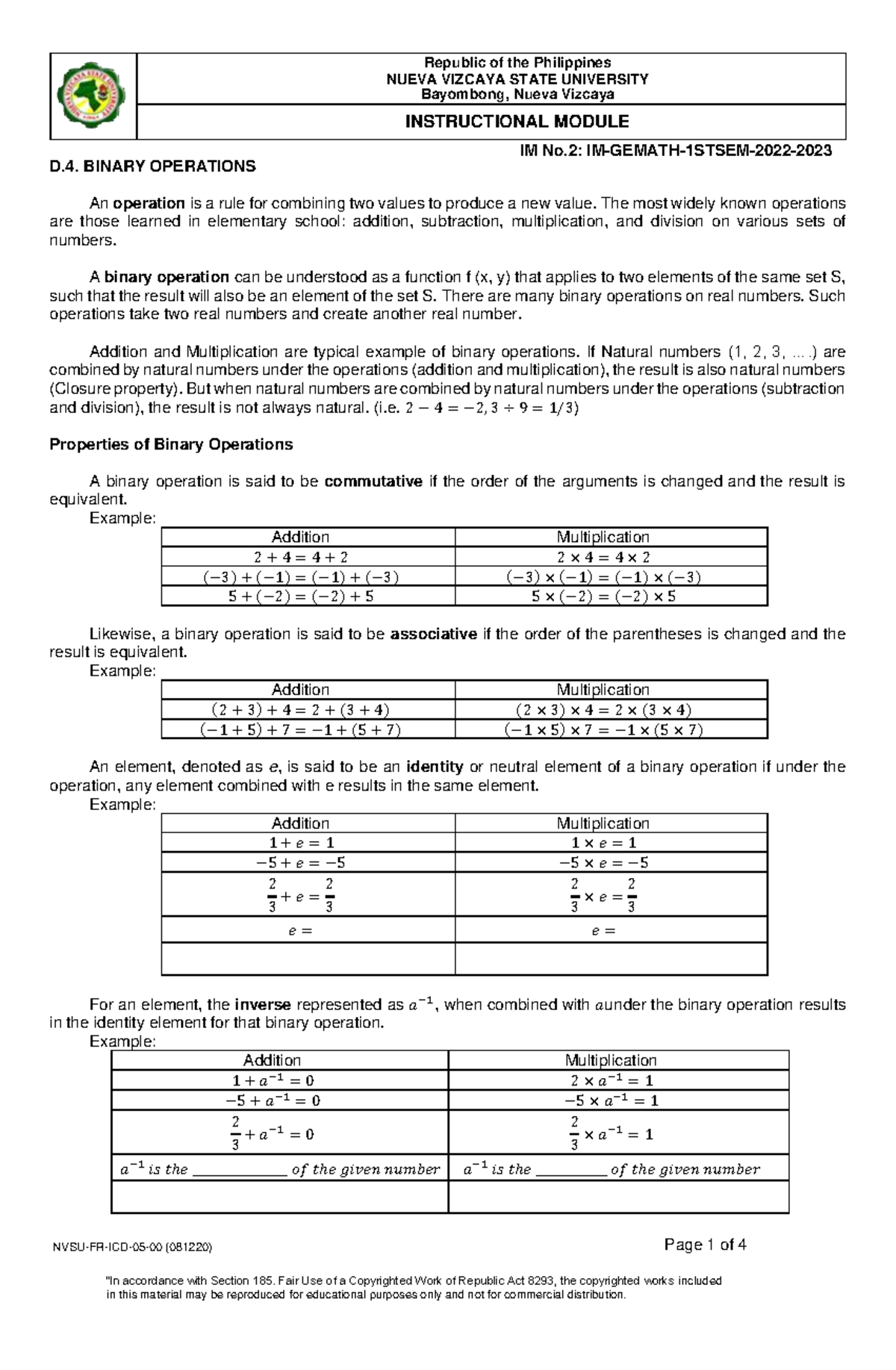 GE - GE math modules - IM No. 2 : IM-GEMATH-1STSEM- 2022 - 2023 NVSU-FR ...