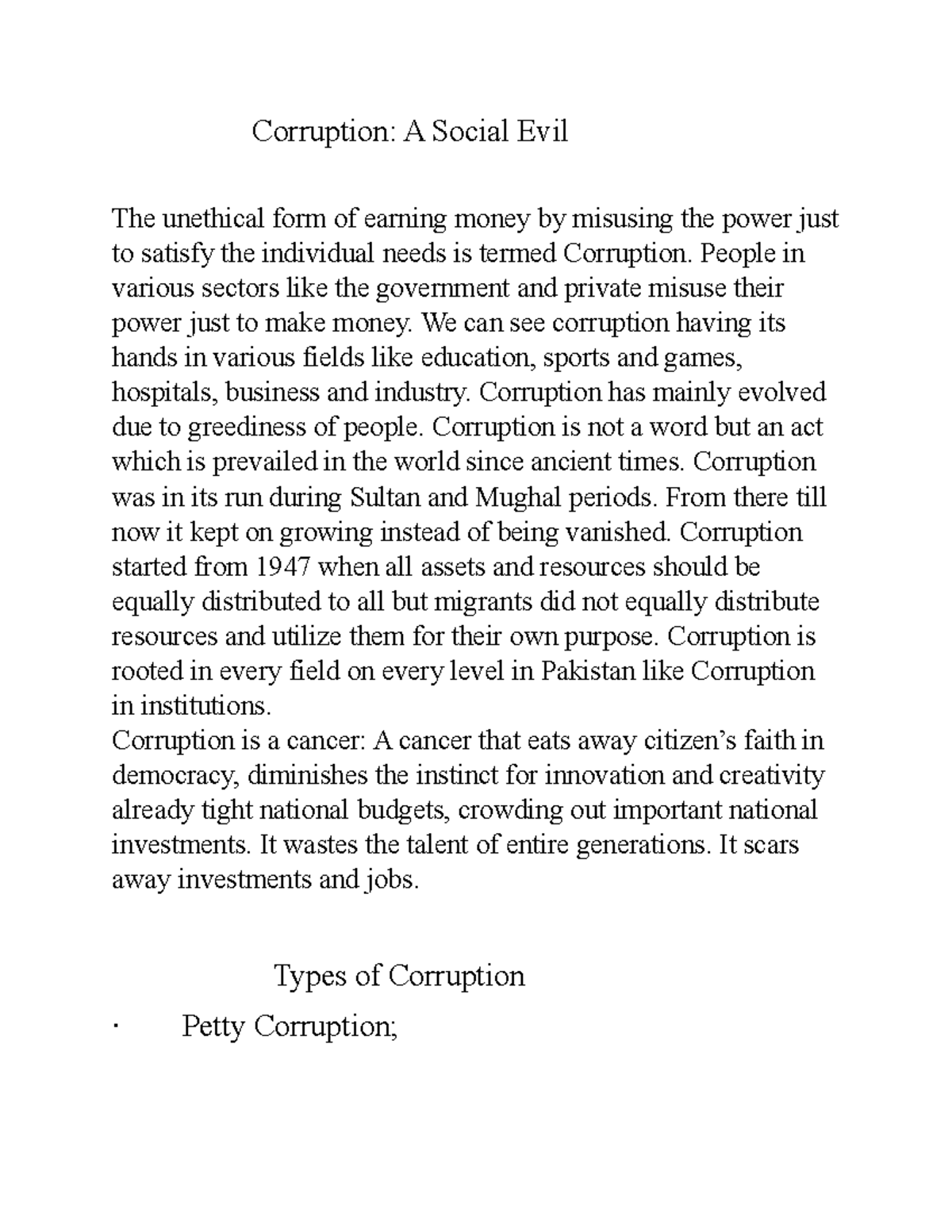 Corruption A Social Evil - Mohsin Raza - Corruption: A Social Evil The ...