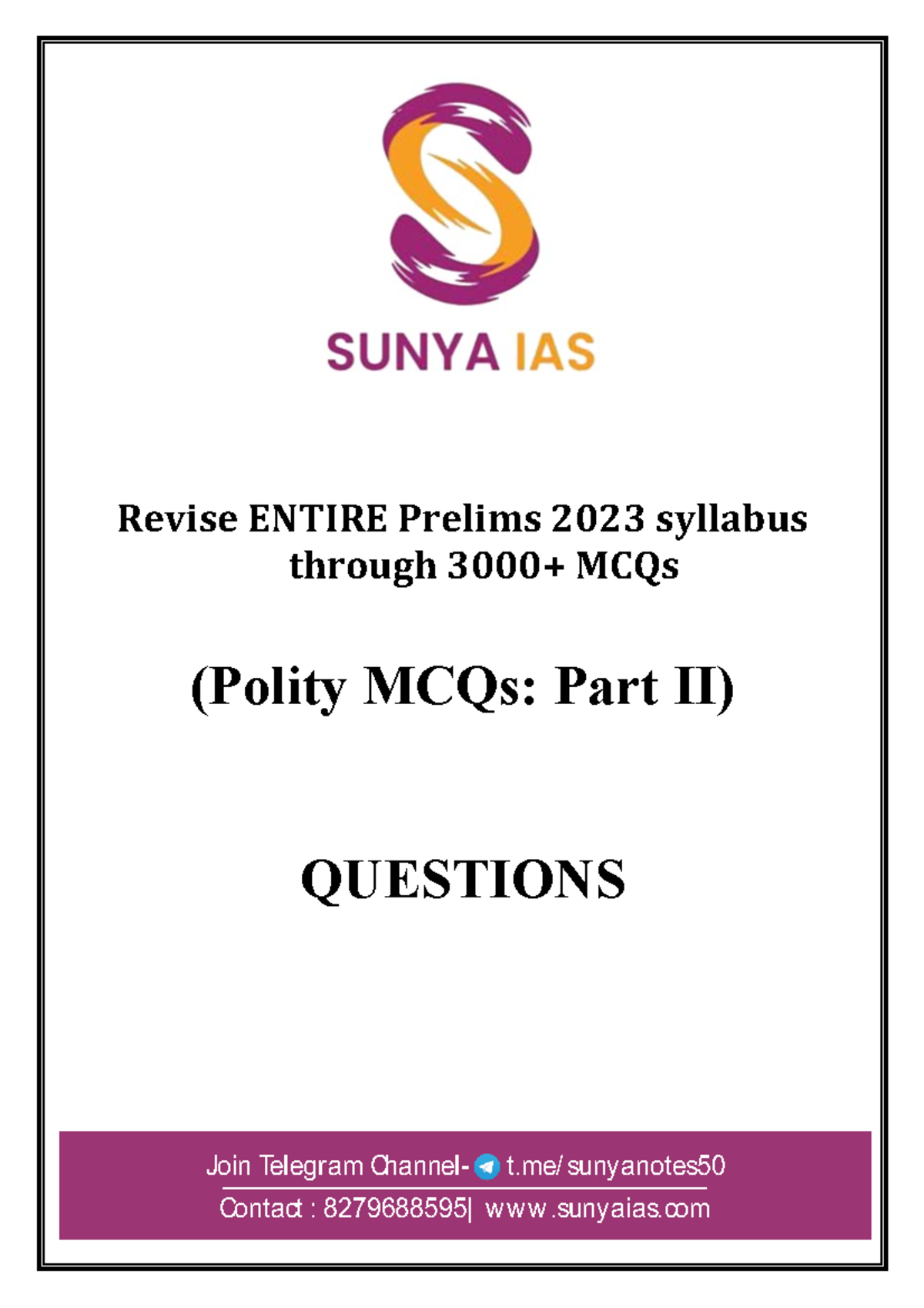 Part II - Revise Polity through MCQs - Sunya IAS - Revise ENTIRE ...