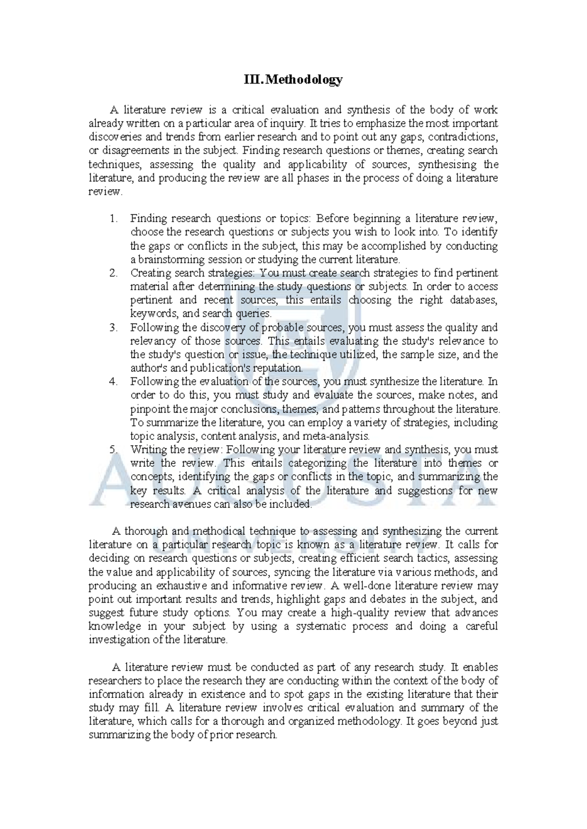 Chapter II-III Literature Review - III. Methodology A literature review ...