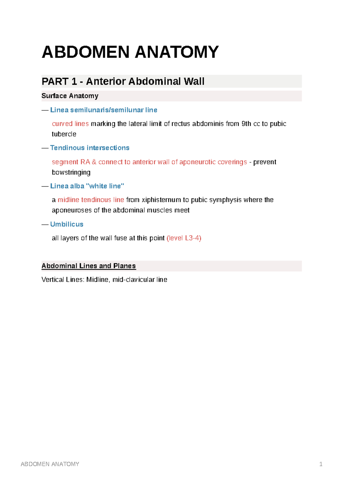 Abdomen Anatomy - ABDOMEN ANATOMY PART 1 - Anterior Abdominal Wall ...