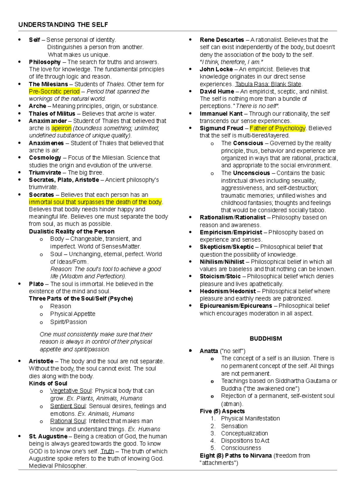Understanding the Self - UNDERSTANDING THE SELF Self – Sense personal ...