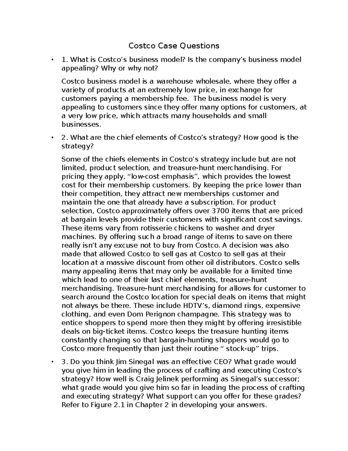 Costco Case Questions - Costco Case Questions What is Costco’s business ...