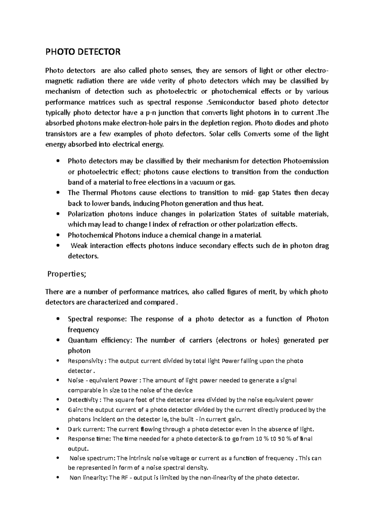Phd - Notes - PHOTO DETECTOR Photo detectors are also called photo ...