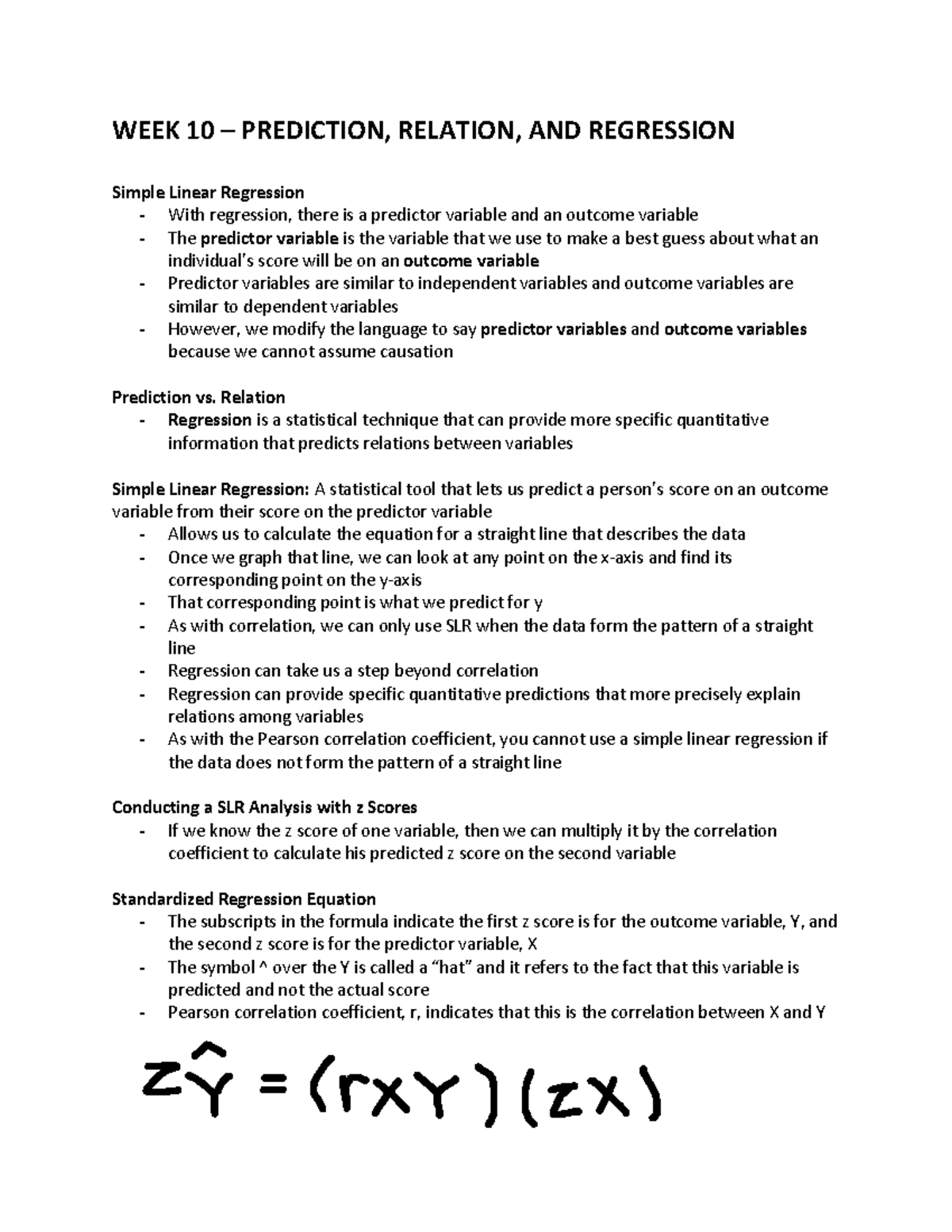 Psych Stats PT 3 - Lecture notes 10-12 - WEEK 10 – PREDICTION, RELATION ...