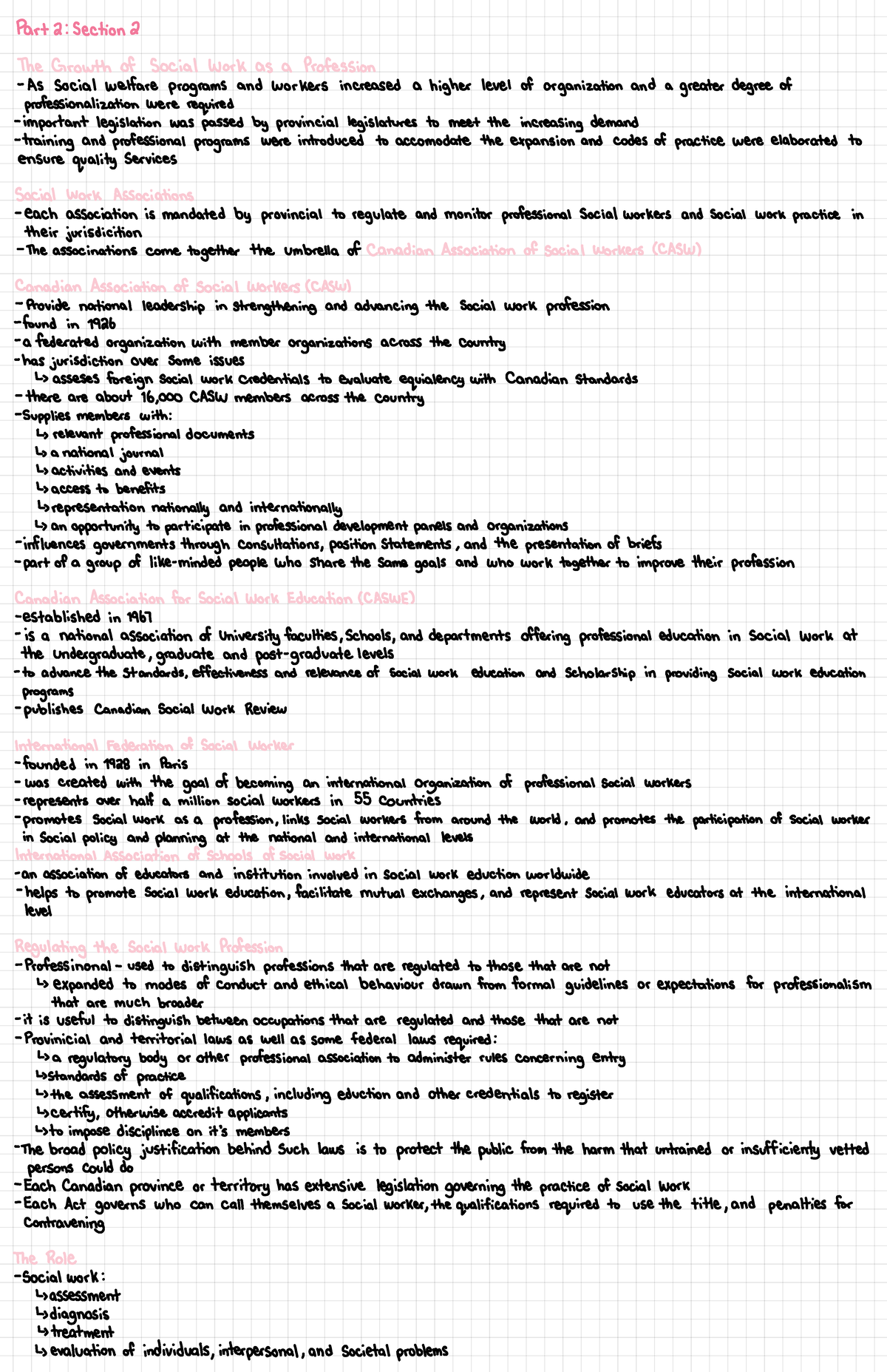 Part 2- Section 2 Notes - Part 2:Section 2 The Growth of Social Work as ...