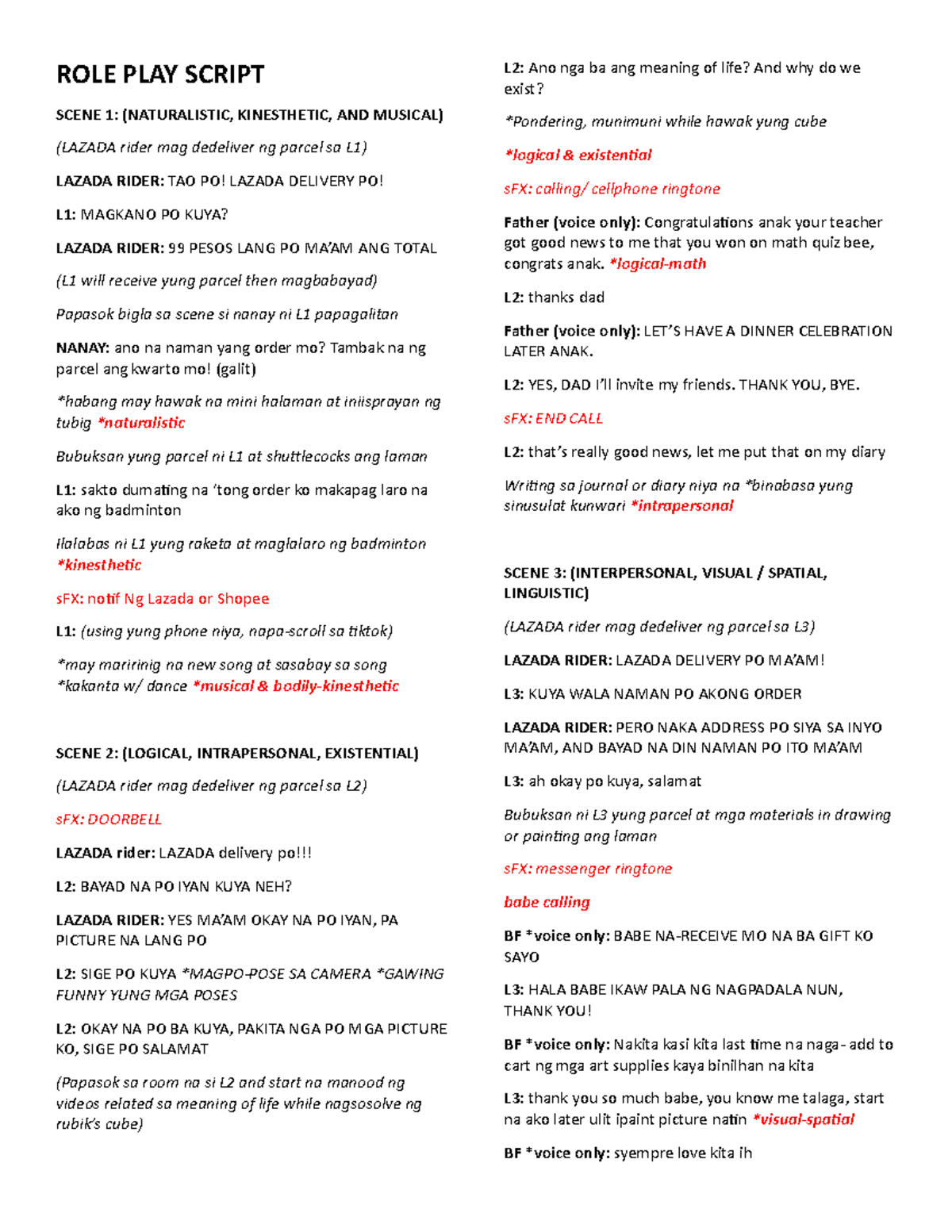 ROLE-PLAY- Script - Lecture - ROLE PLAY SCRIPT SCENE 1: (NATURALISTIC ...