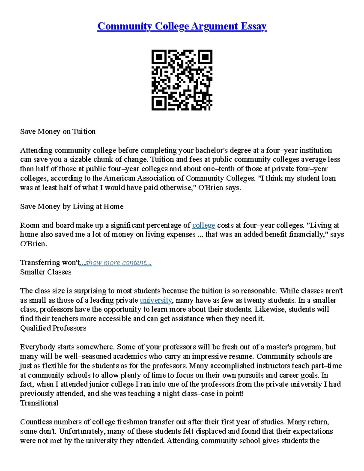 Argumentative Essay Examples College - Community College Argument Essay ...