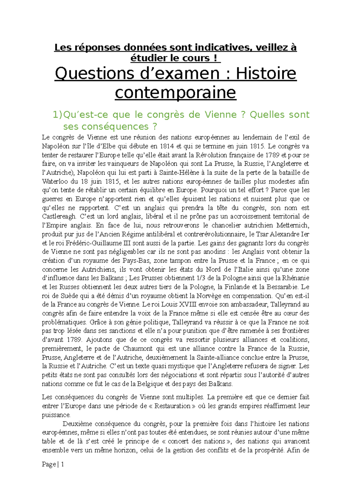 Questions réponses de lexamen de contempo - Les réponses données sont ...