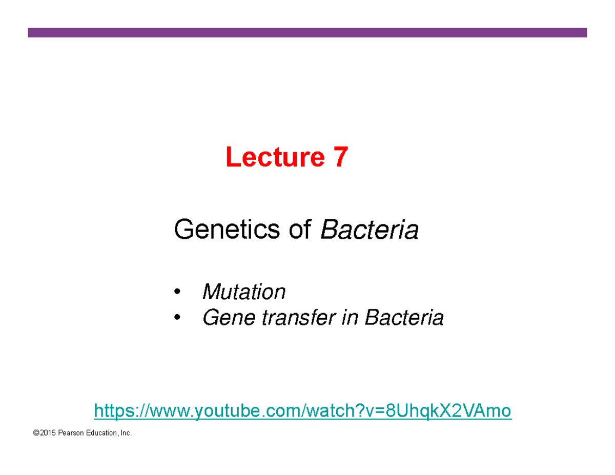 Lecture 7 Genetics of Bacteria - Lecture 7 Genetics of Bacteria ...