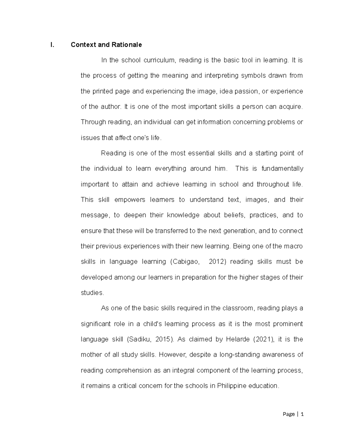 Chapter 1 3 Action Research - I. Context and Rationale In the school ...