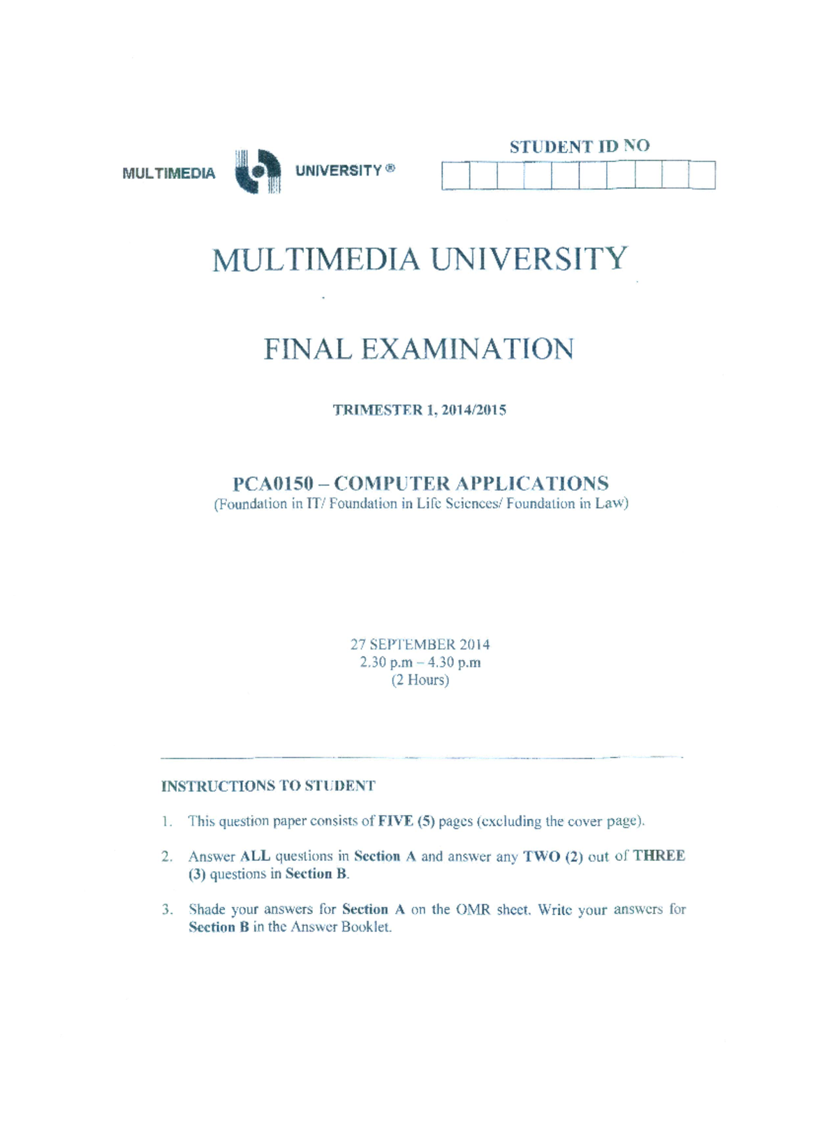 2014 past year exam question - computer application - Studocu