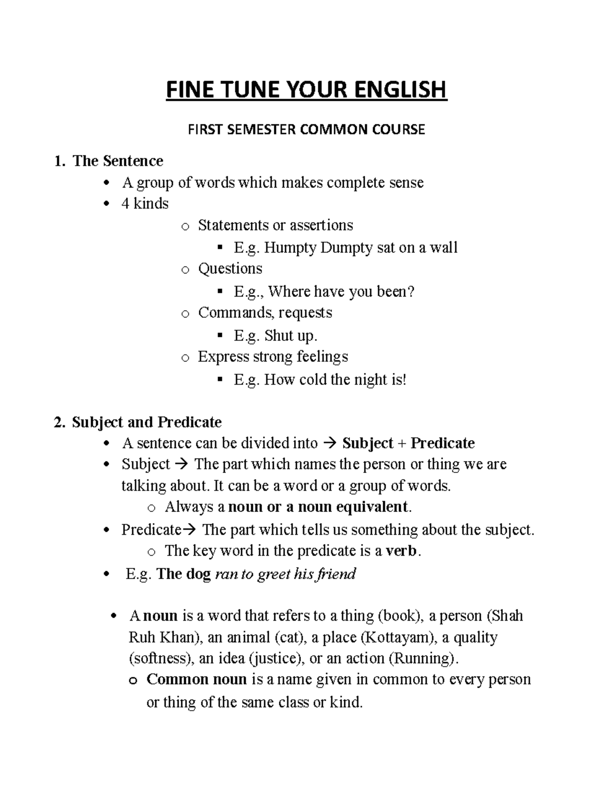 Notes - FINE TUNE YOUR English - FINE TUNE YOUR ENGLISH FIRST SEMESTER ...