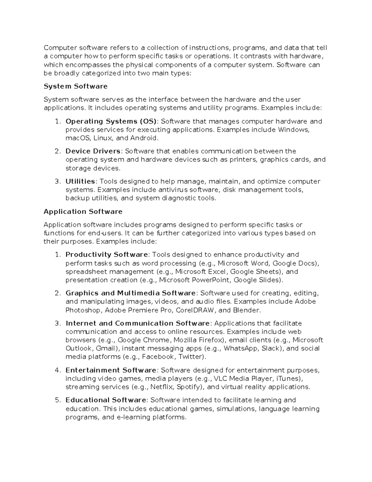 Com 3 - Computer - Computer software refers to a collection of ...